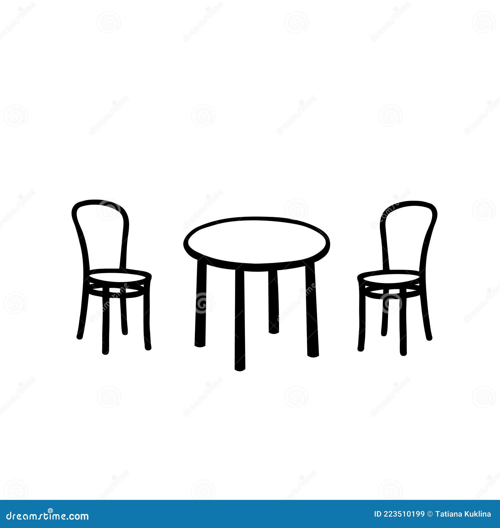 Black Vector Outline Illustration of a Room with a Table and a Pair of ...