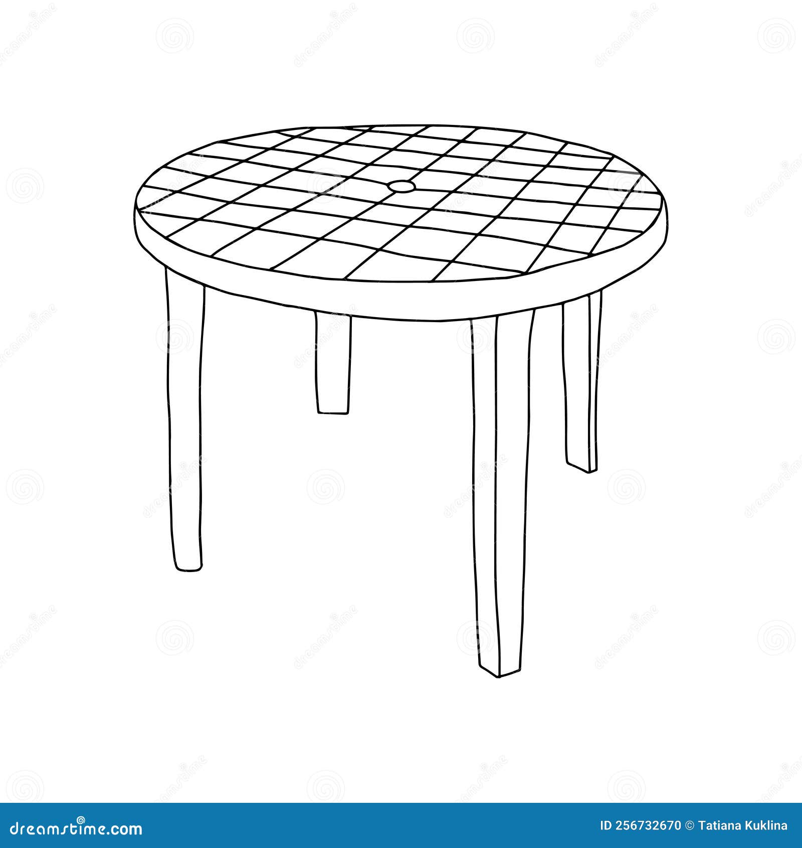 Black Vector Outline Illustration of a Round Plastic Table Isolated on ...