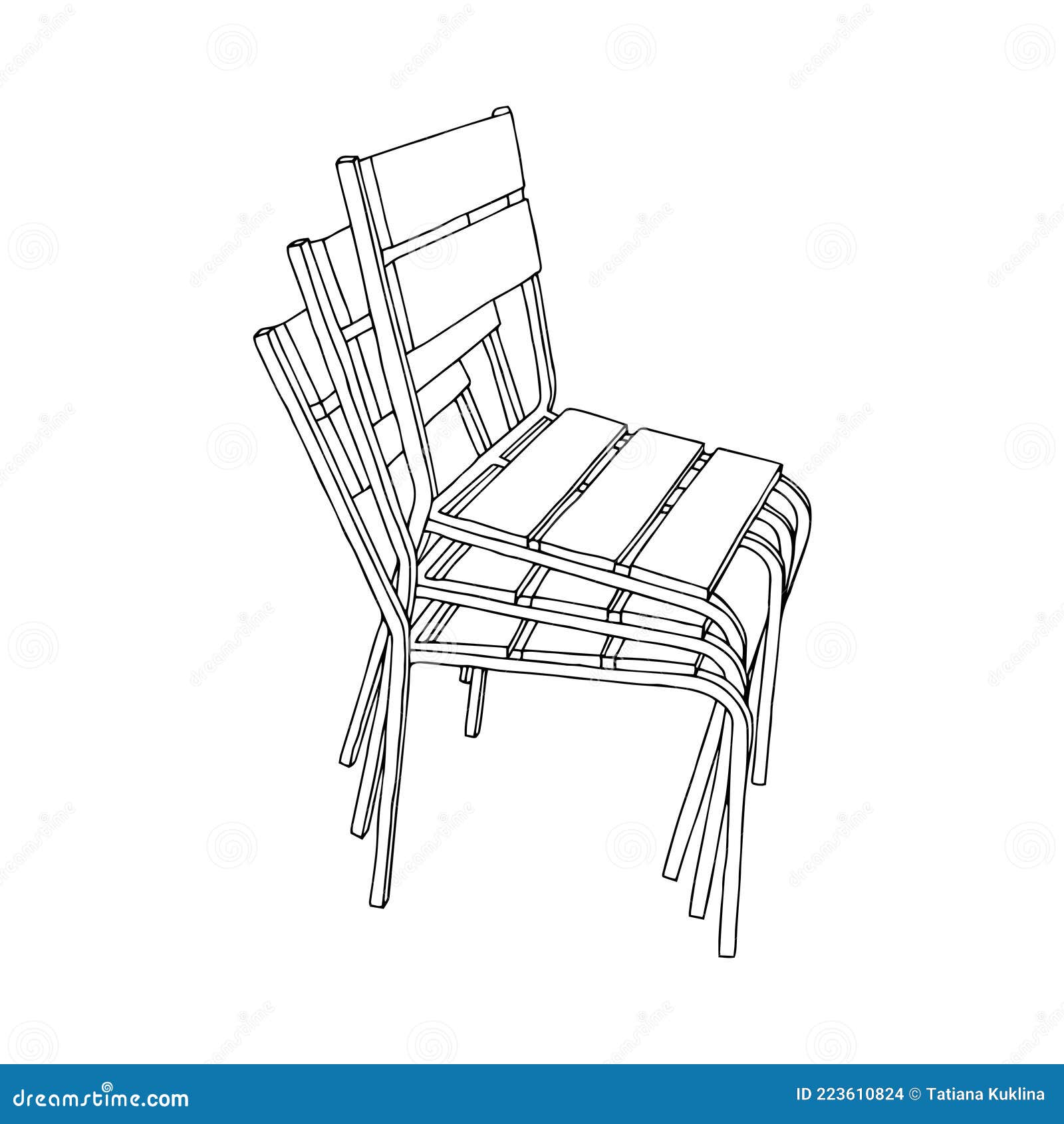 Black Vector Outline Illustration of Stack of Chairs Isolated on a ...