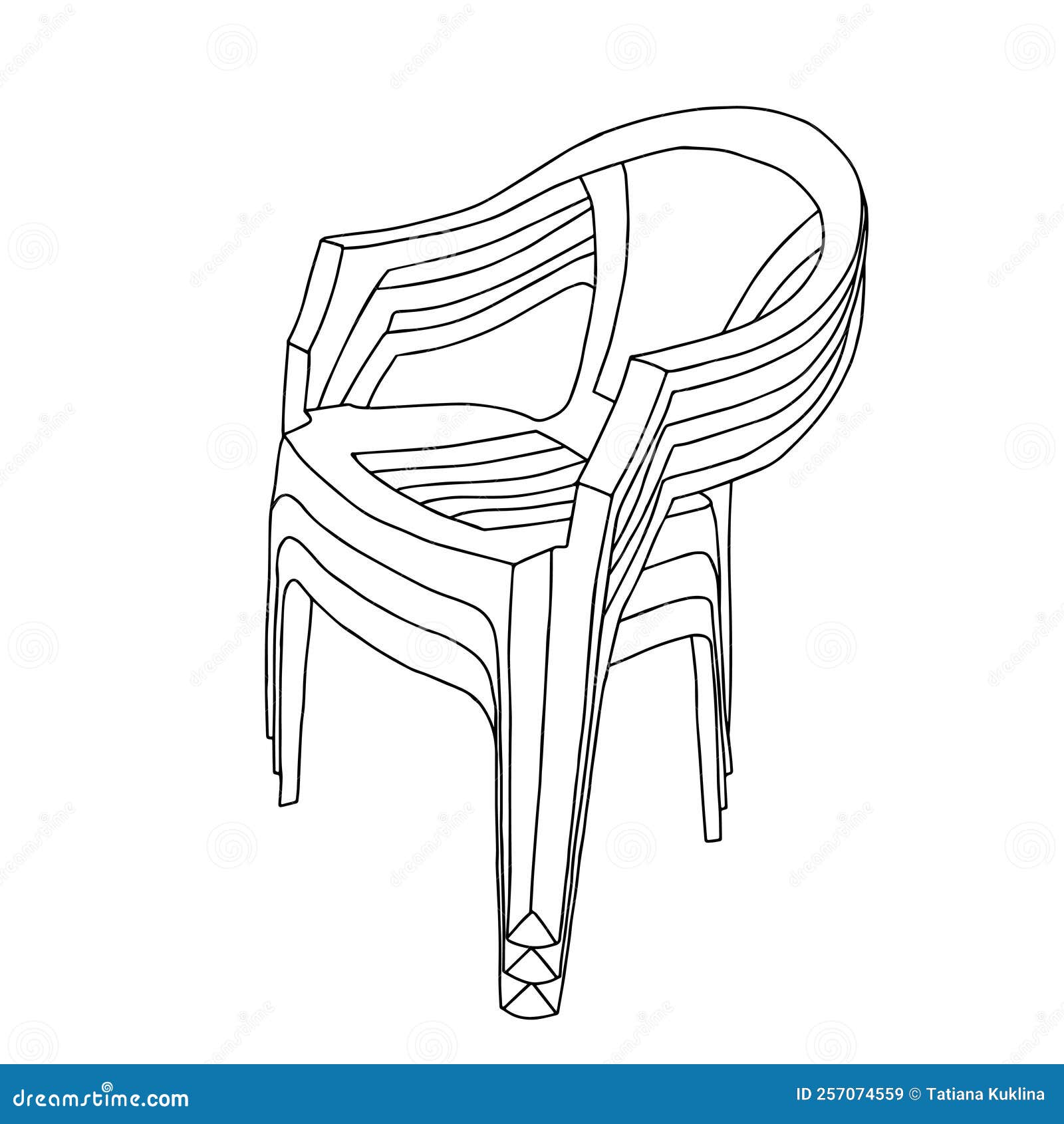 Black Vector Outline Illustration of Stack of Chairs Isolated on a ...