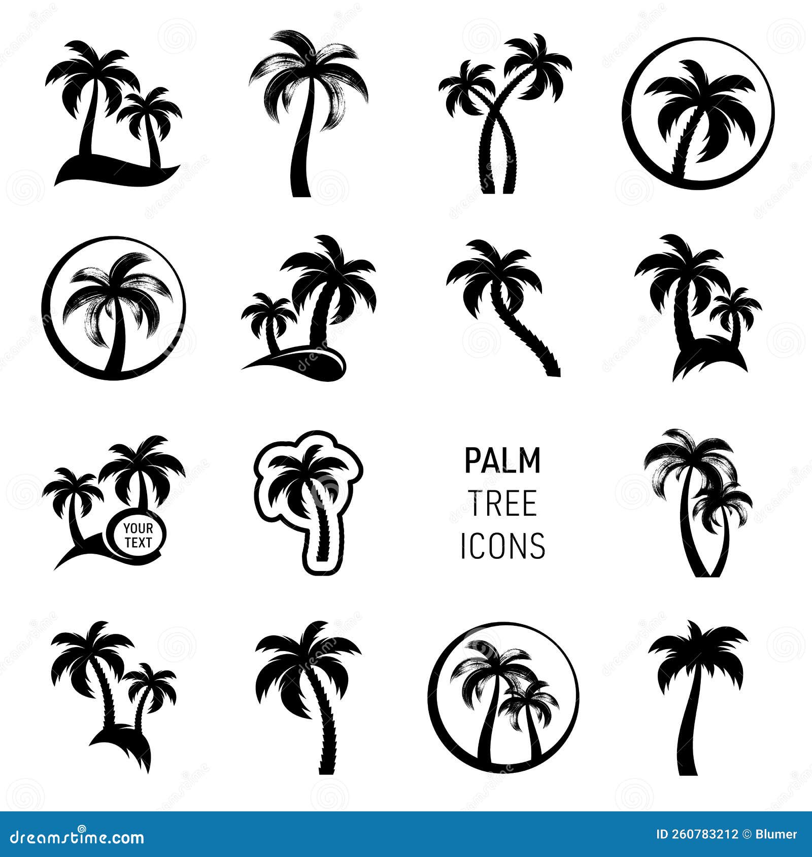Black Vector Palm Tree Icons Big Collection Stock Vector - Illustration ...