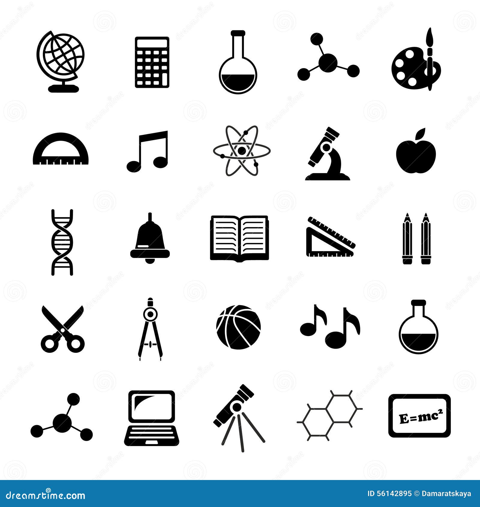 Black Vector School Icons Set Stock Vector - Illustration of math ...