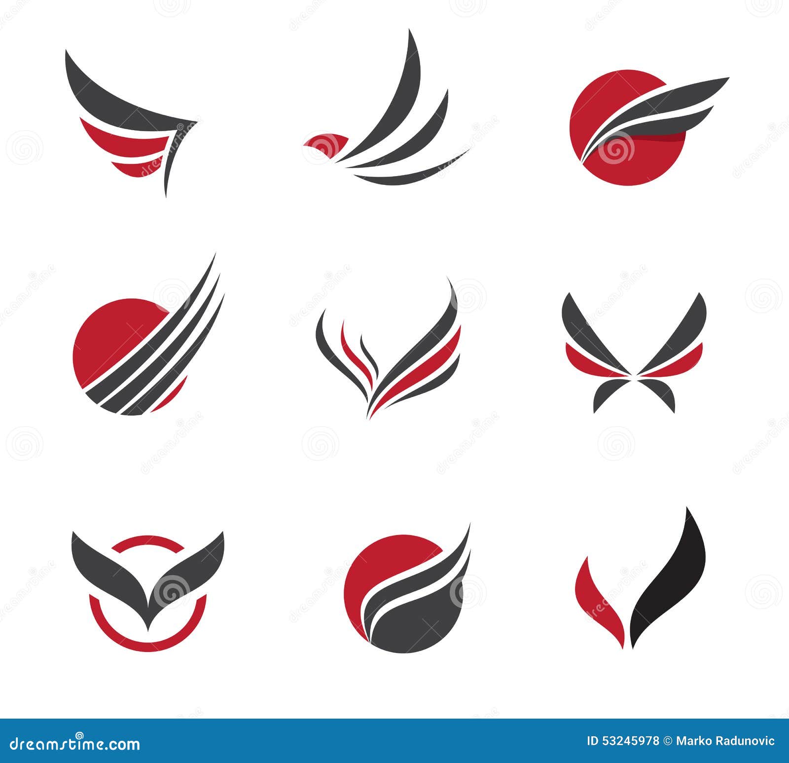 Black Vector Set of Wing Symbols Stock Illustration - Illustration of ...
