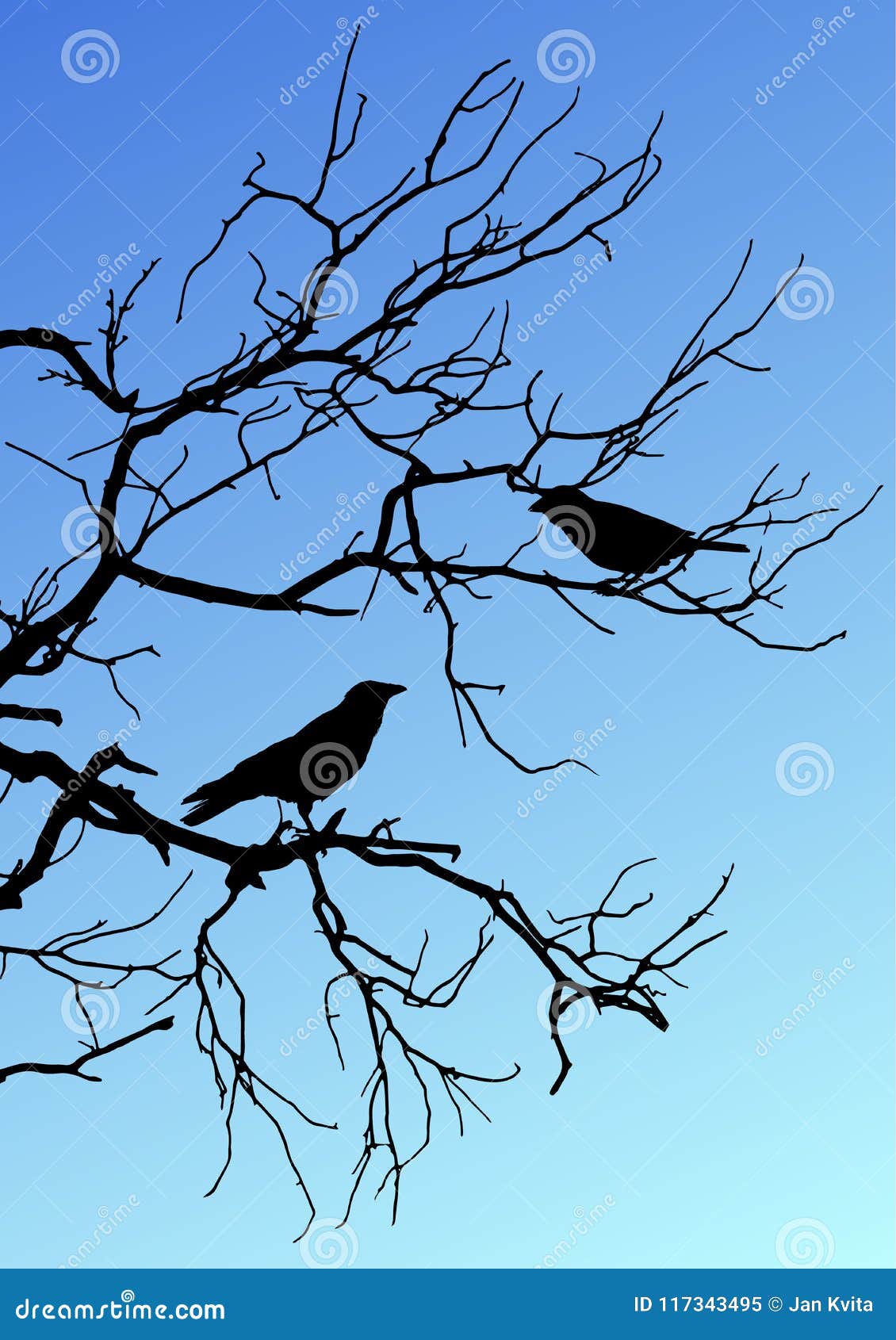 Two Birds On Branch Silhouette