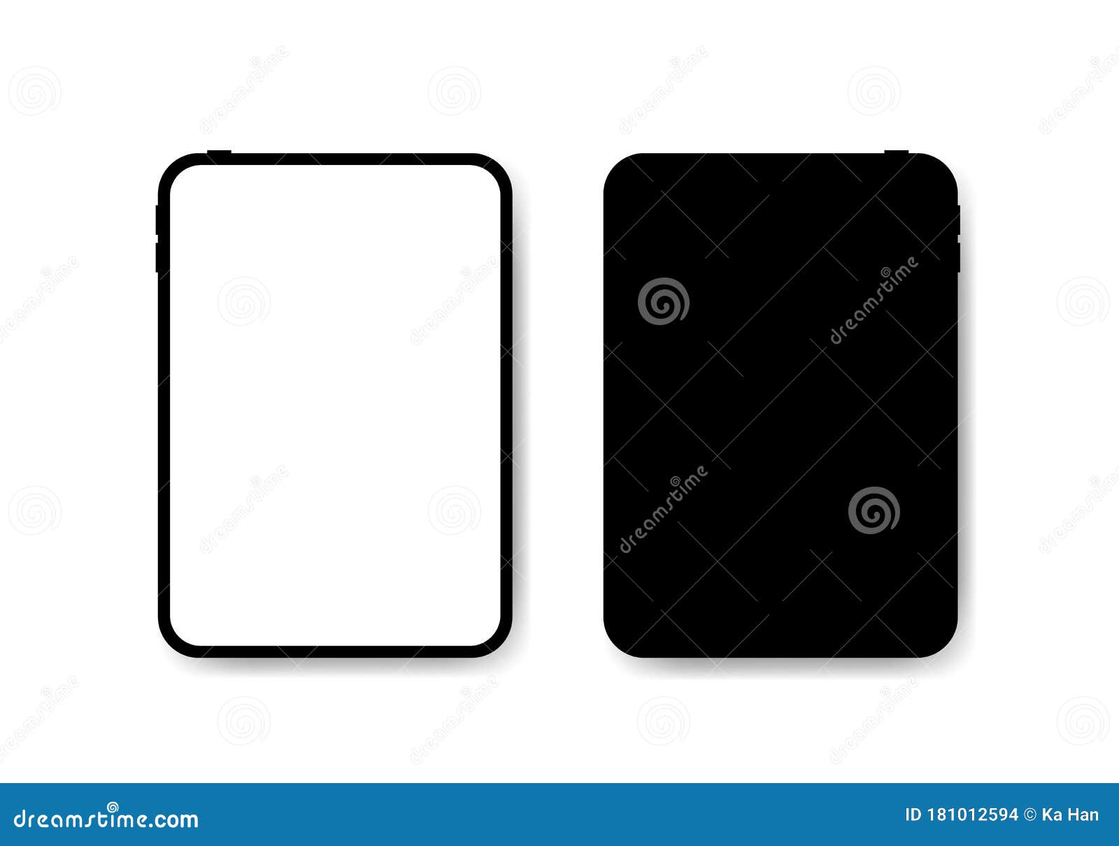 Black Vertical Tablet Computers Mock Up Vector Illustration. Front and ...