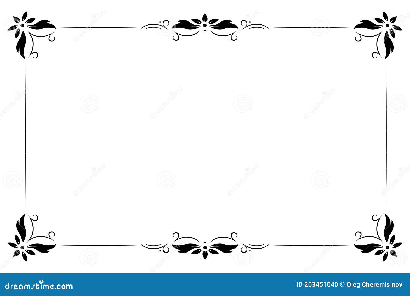 Black Vintage Frame Border on White Background. Retro Floral Ornament ...