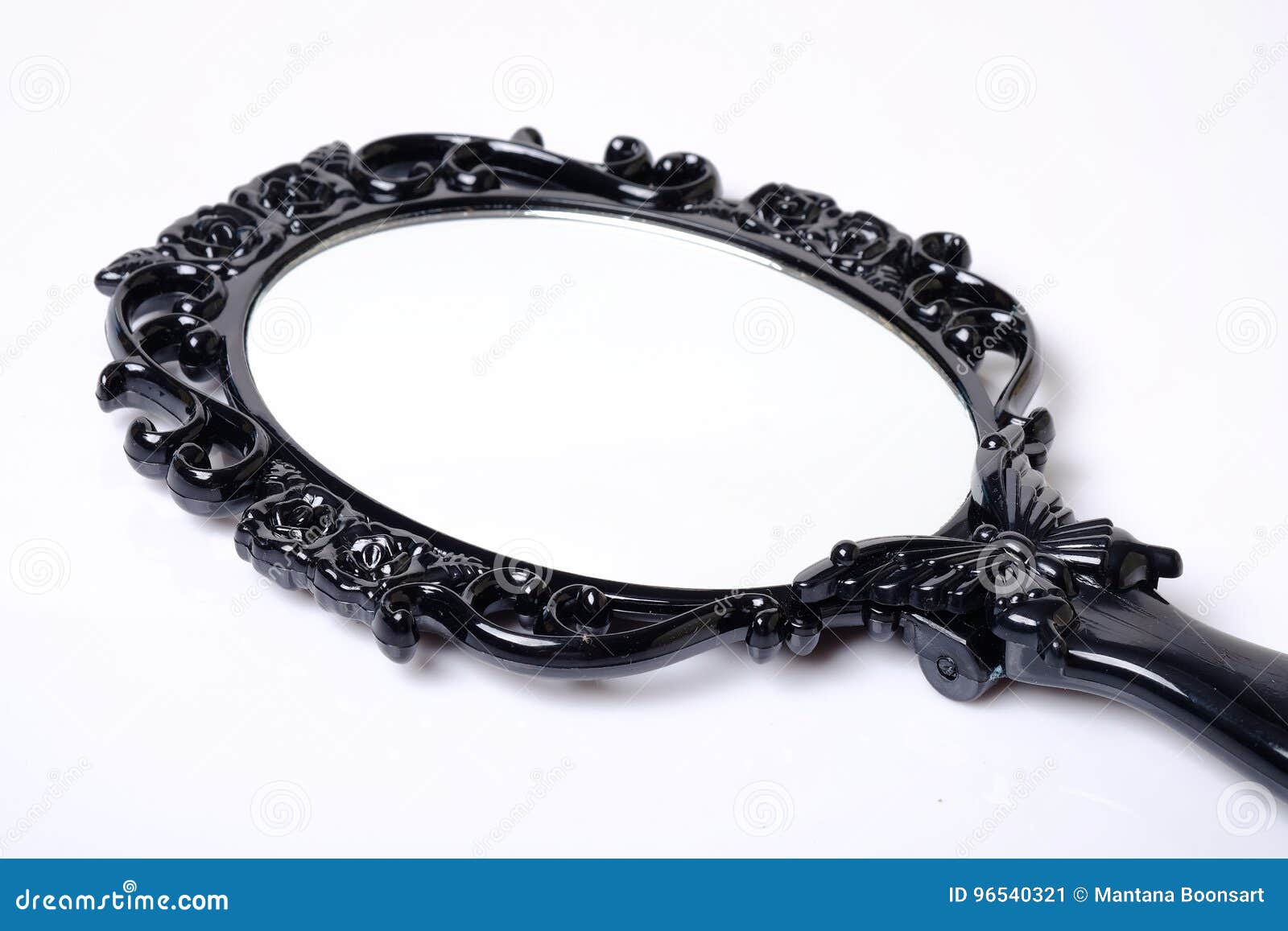 Black Vintage Hand Mirror on White Background. Stock Image - Image of ...