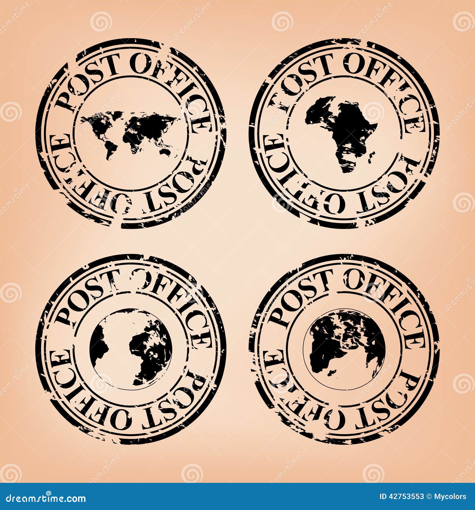 Vector Vintage Post Stamps with Map of the World Stock Vector ...