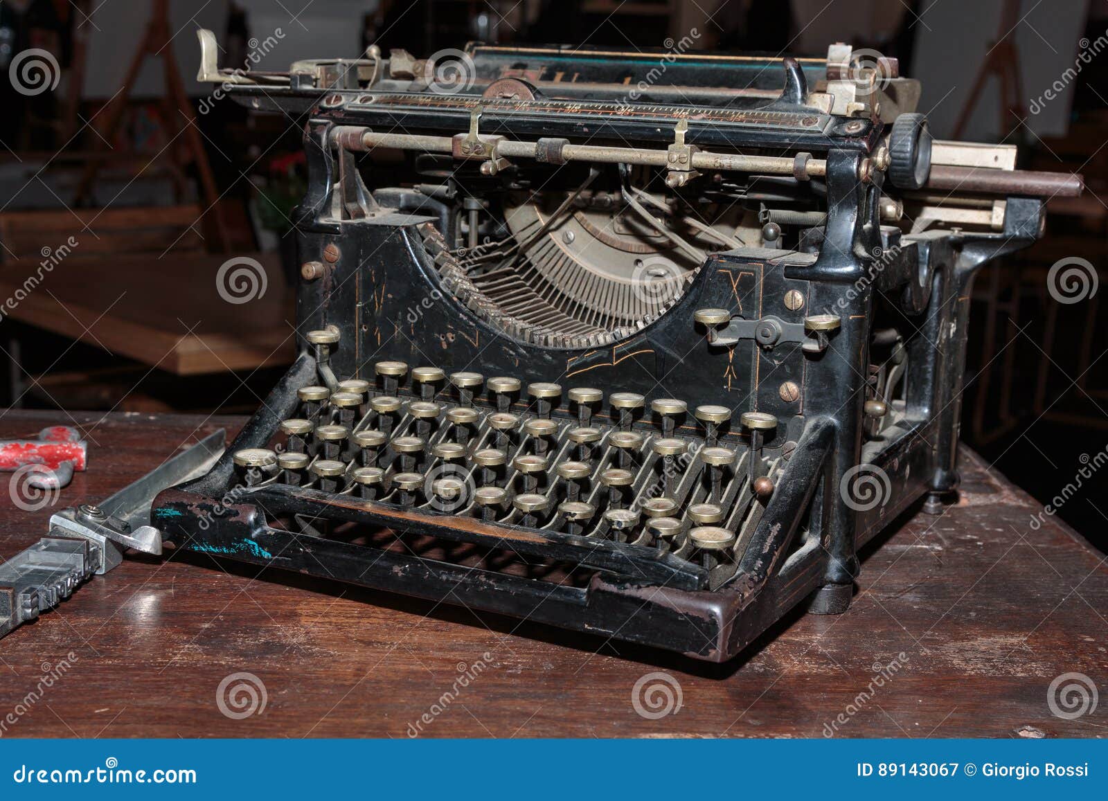 Black Vintage Typewriter: Front View Stock Image - Image of business ...