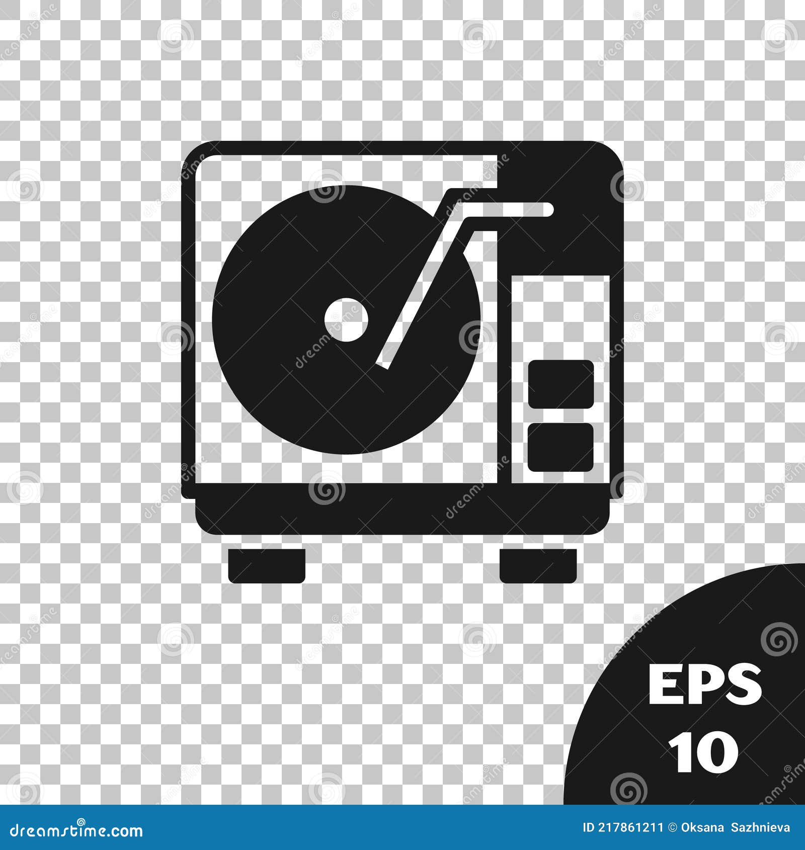 Black Vinyl Player with a Vinyl Disk Icon Isolated on Transparent ...