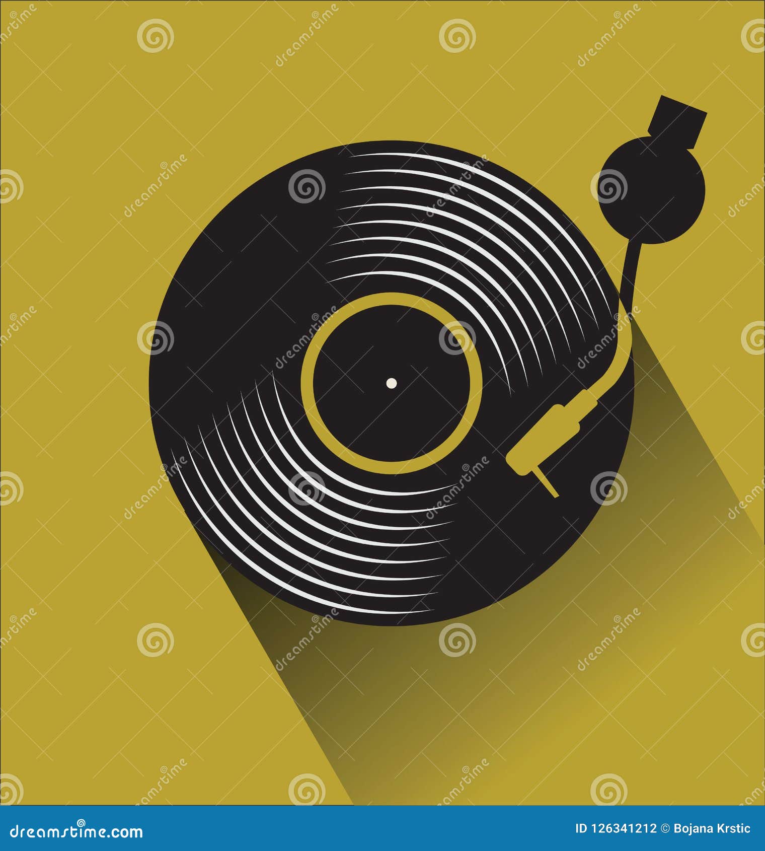 Black Vinyl Record Disc Flat Concept Vector Illustration Stock ...