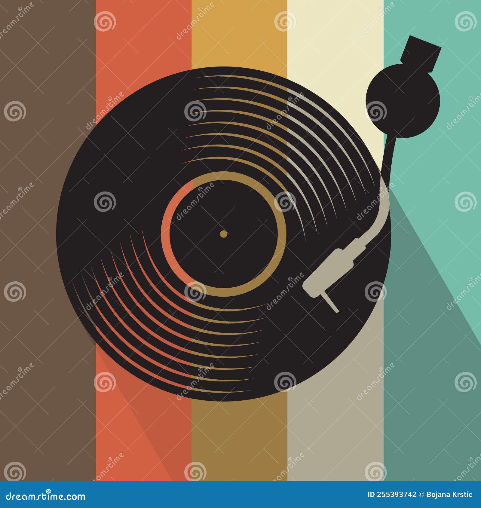 Black Vinyl Record Disc Flat Retro Concept Vector Illustration Stock ...