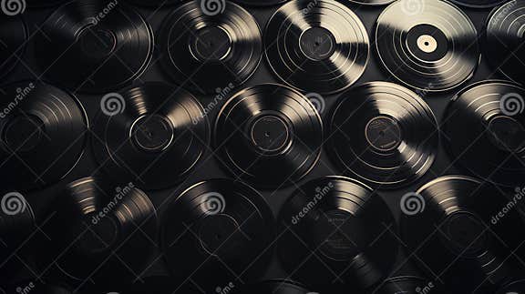 Black Vinyl Records in a Black Background. Stock Illustration ...