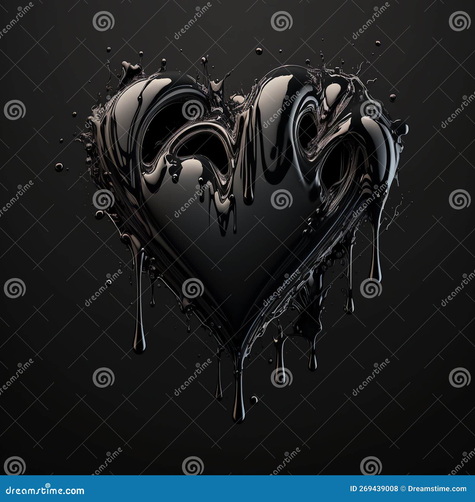 Black Viscous Fluid Spreading in the Shape of a Heart Stock ...