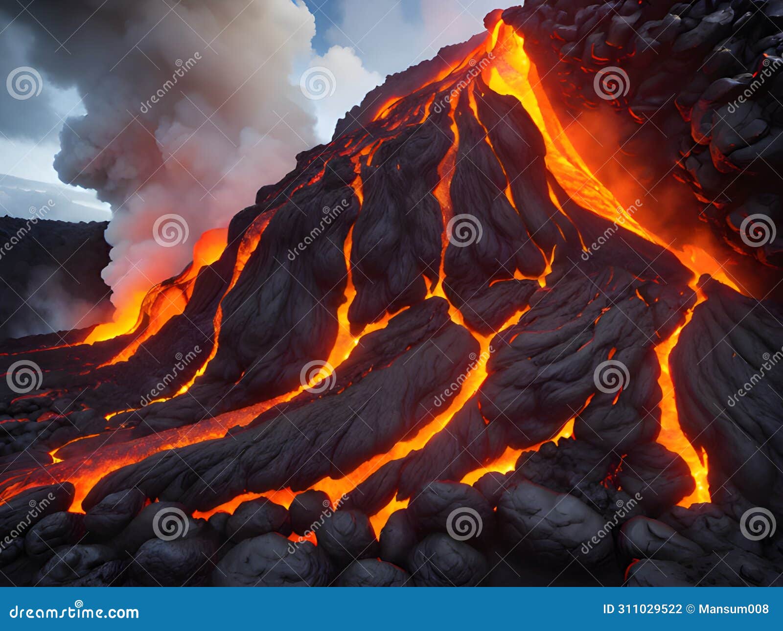 Black Volcano Eruption of the Big Red Lava Stock Illustration ...