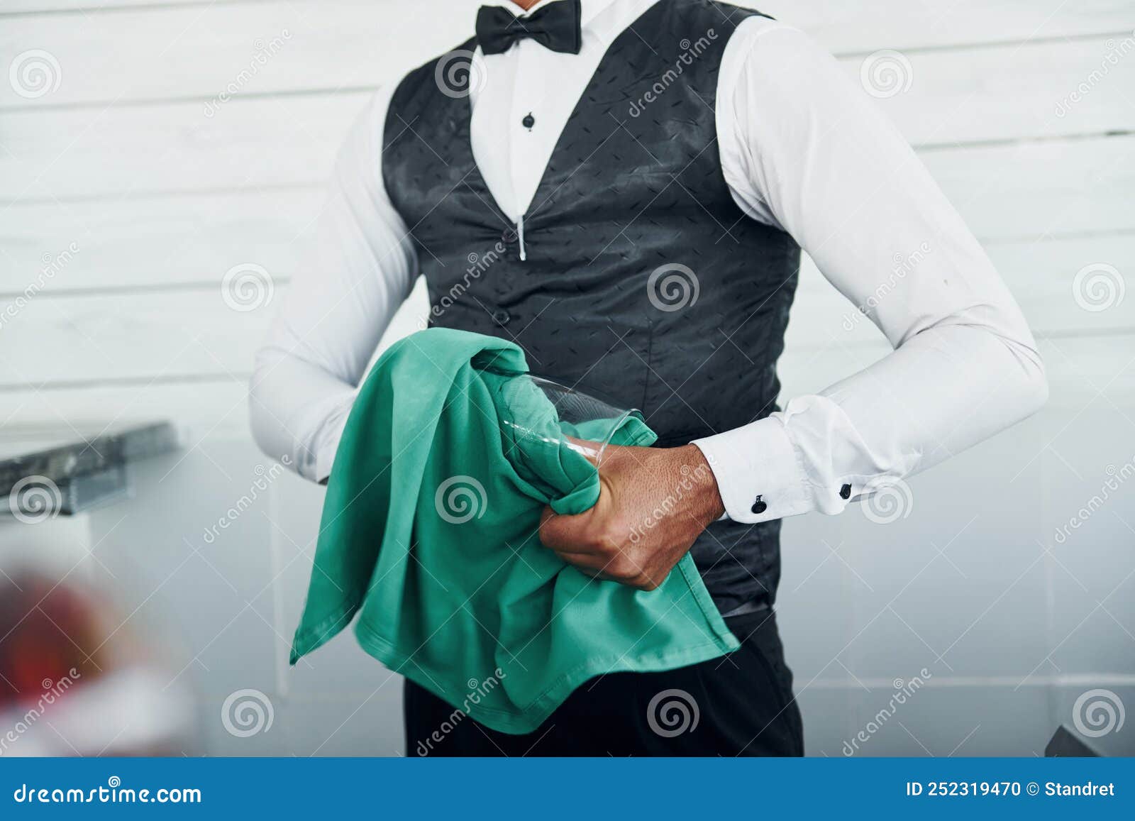 Black Waiter in Formal Clothes is at His Work Outdoors at Sunny Daytime ...