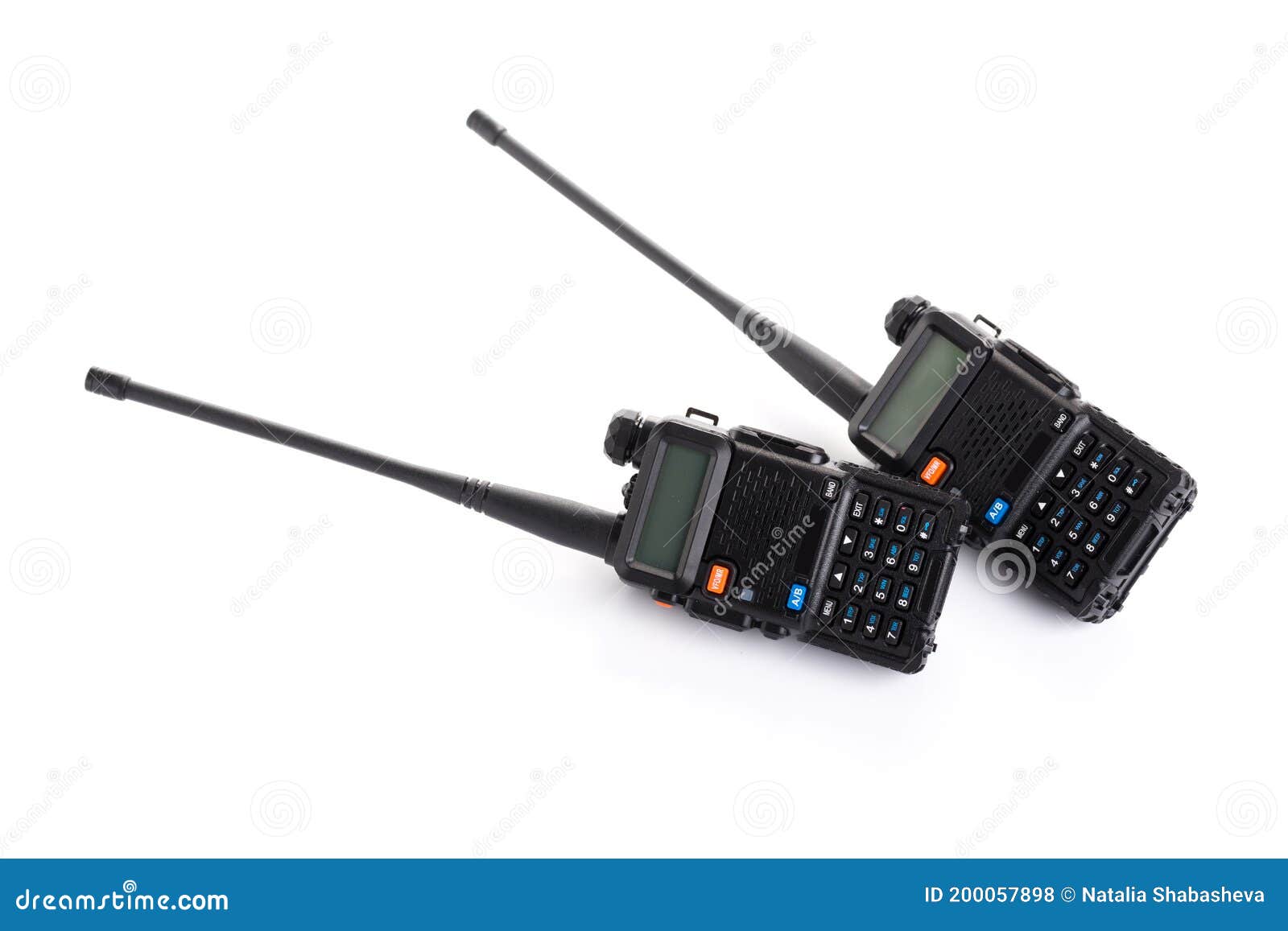 Black Walkie-talkie Radio Communication Device Isolated on White Stock ...