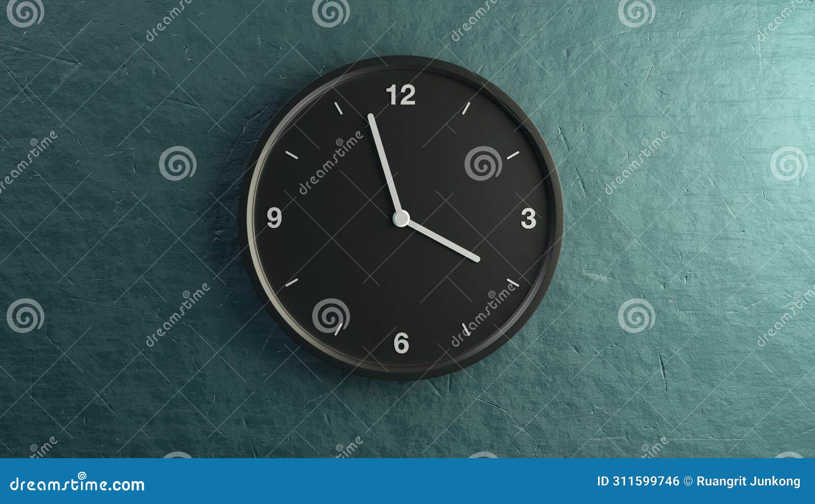 Black Wall Clock Day Time, 3d Render Stock Illustration - Illustration ...