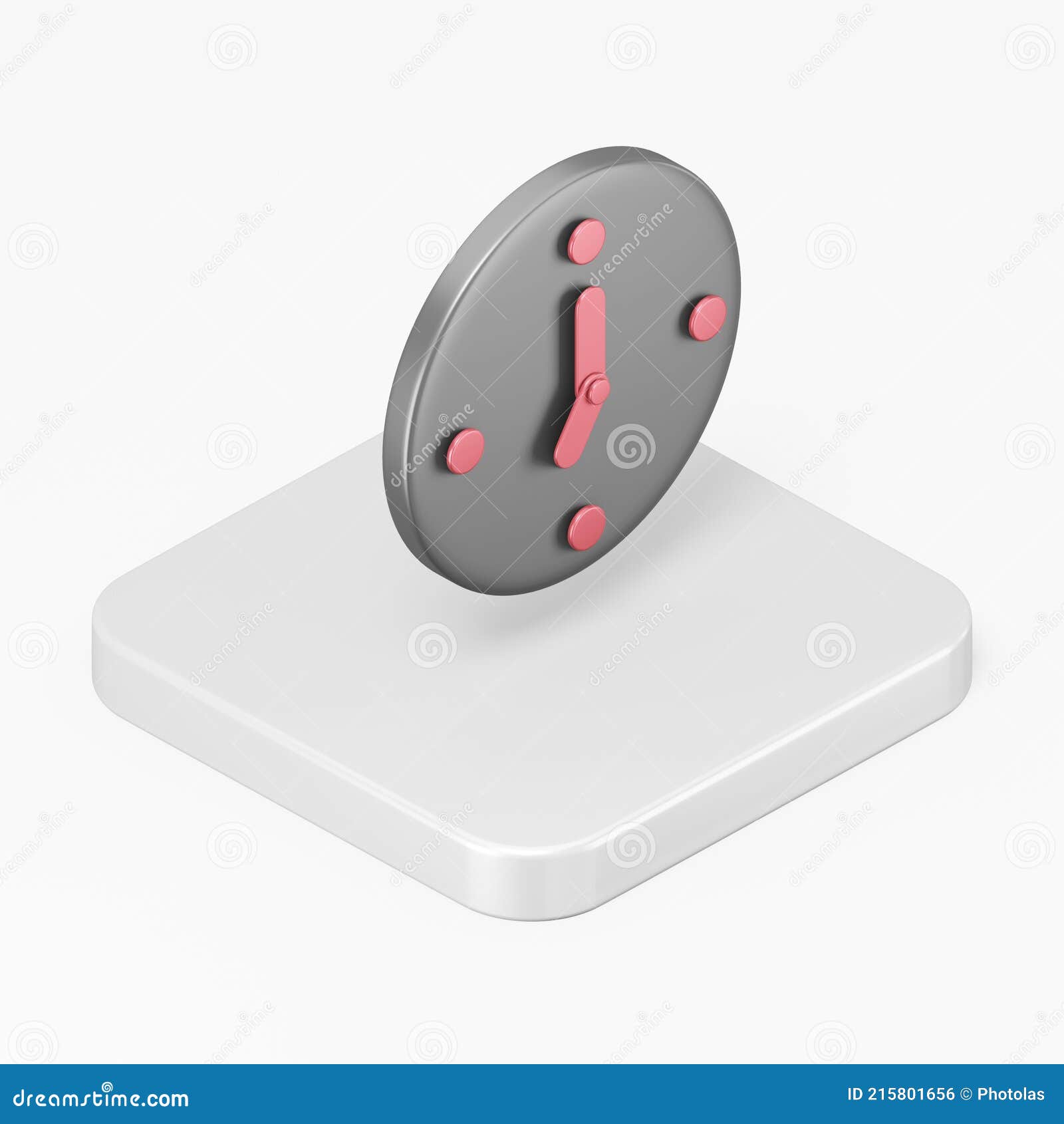 Black Wall Clock Icon with Red Arrows. 3d Rendering Square Button Key Isometric View, Interface ...