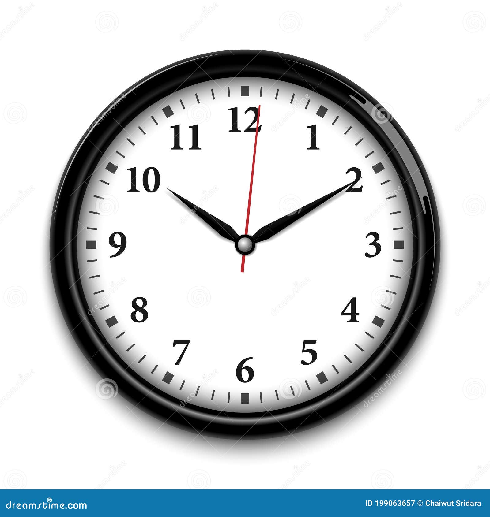 Black Wall Clock Isolated on White Background, Realistic Vector Stock ...