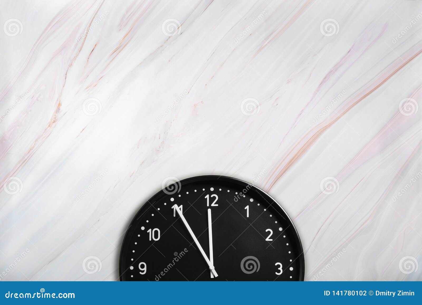 Black Wall Clock On Marble Texture With Natural Pattern. Office Clock ...