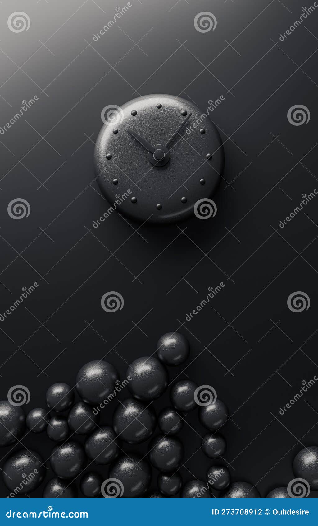 Black Wall Clock with Minimalistic Design on a Black Wall. Stock ...