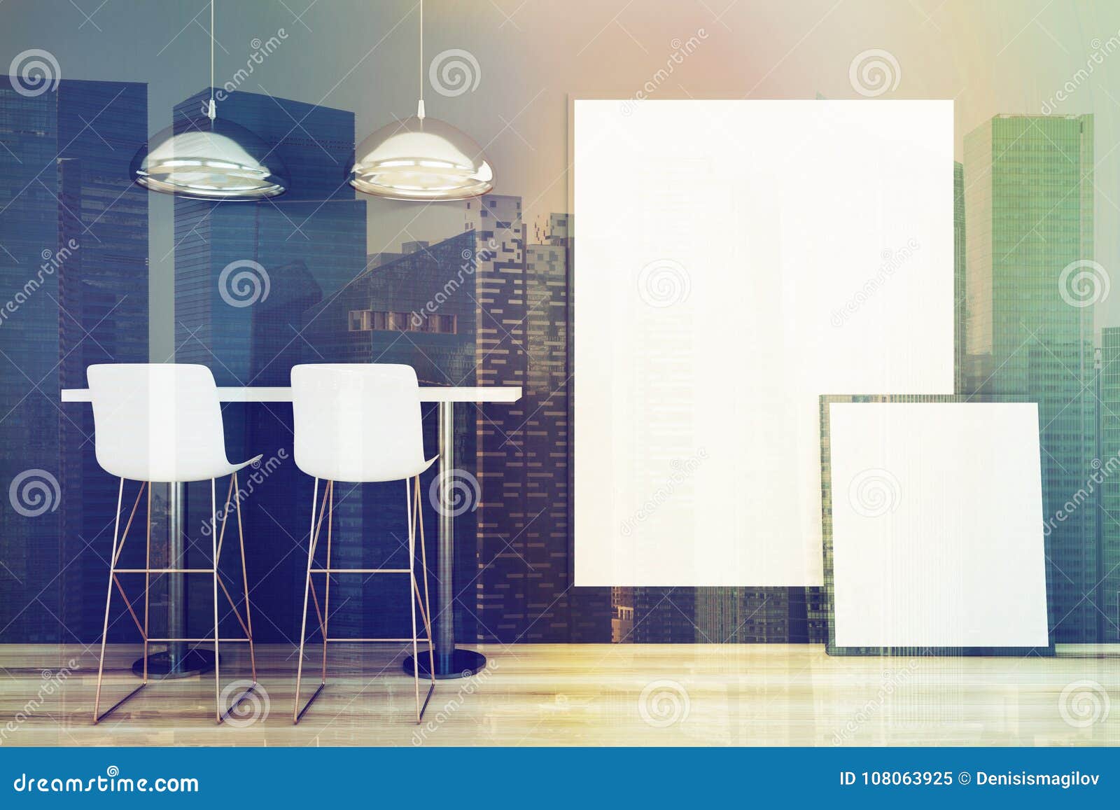 Black Wall Room, Table and Posters Toned Stock Illustration ...
