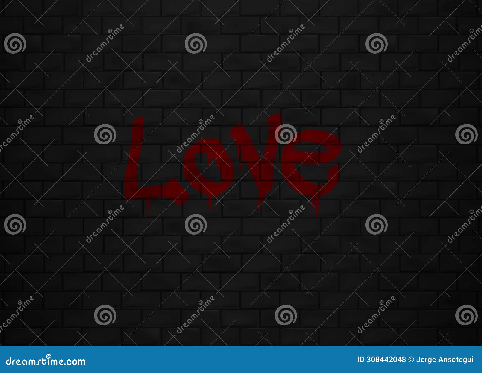 Black Wall Surface With Love Graffitti In Dark Bricks. Romantic Lover ...