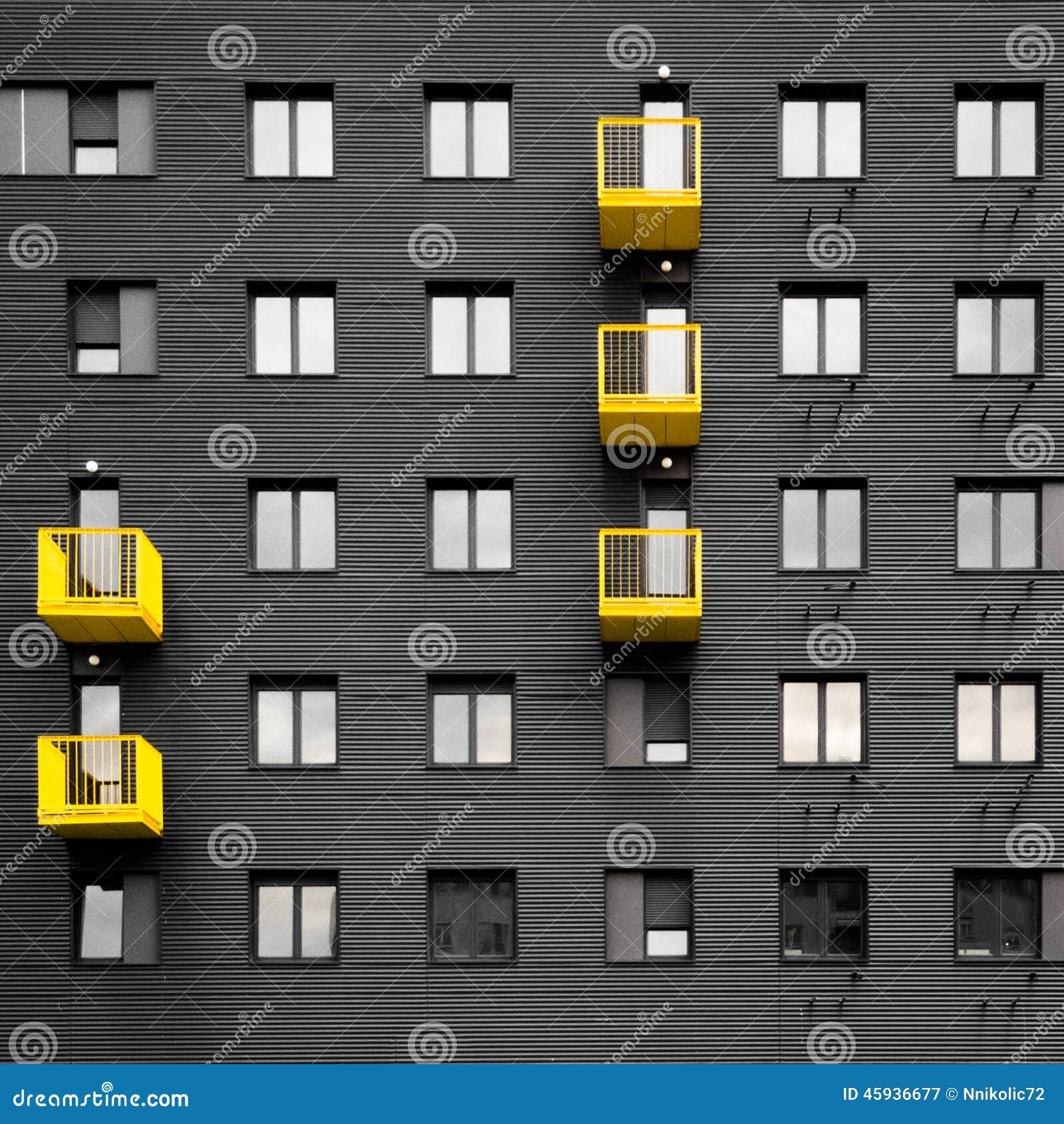 Black Wall with Yellow Terrace - Building Facade Stock Image - Image of ...
