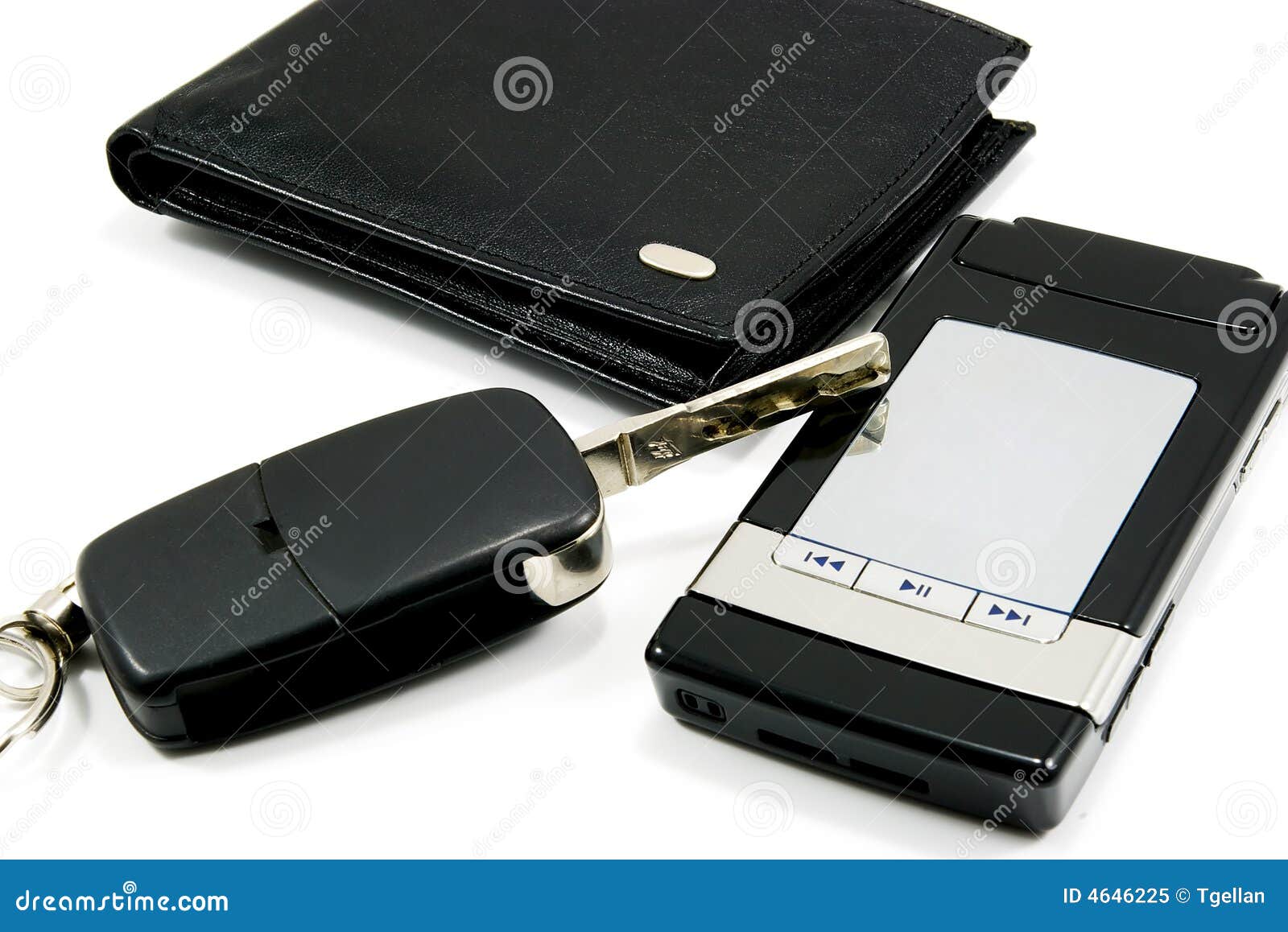 Black Wallet Car Key Mobile Phone 2 Stock Image - Image of display ...