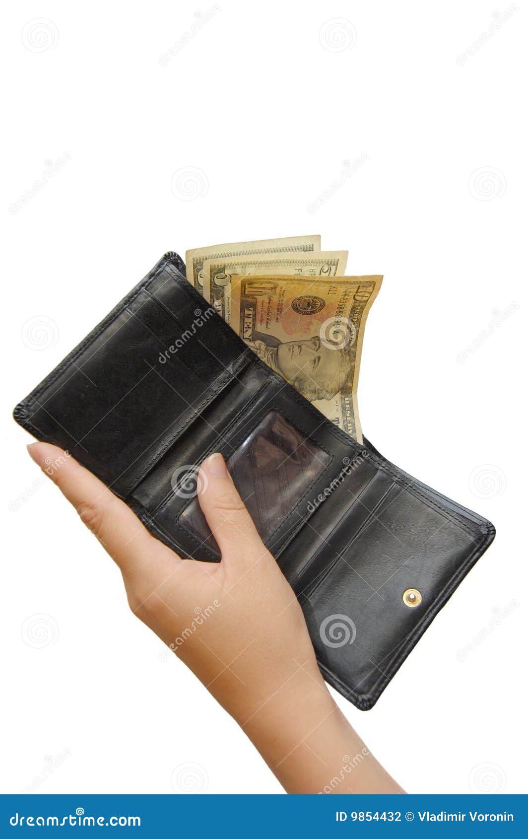 Black Wallet with Money and Hand Stock Photo - Image of finger, dollar ...