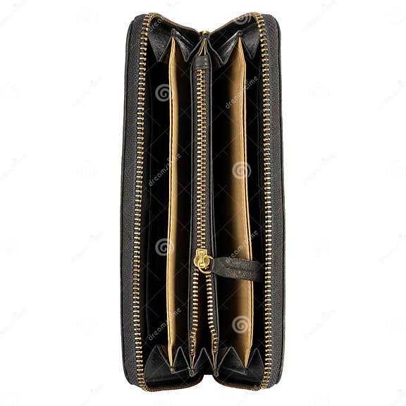 Black Wallet with Zipper Compartments Stock Image - Image of sections ...