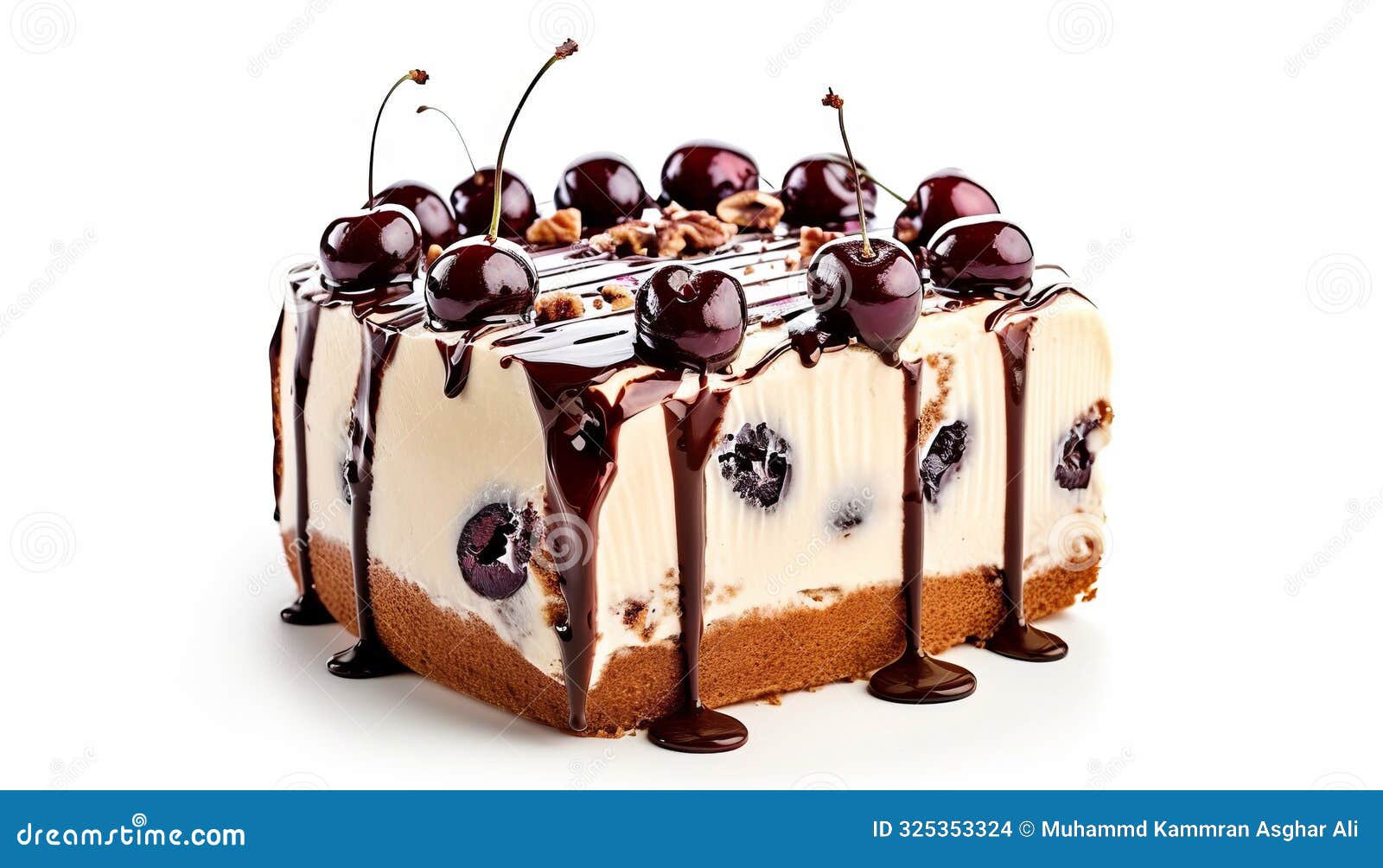 Black Walnut Cherry Drizzle Cake, Isolated on White Stock Illustration ...
