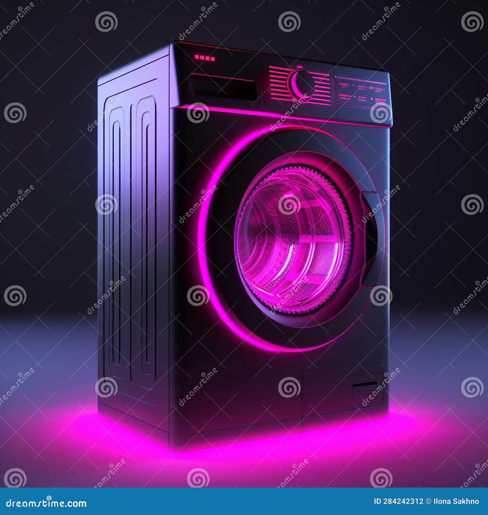 Black Washing Machine in Neon Light. Stock Illustration - Illustration ...
