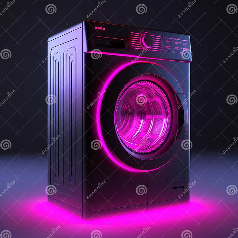 Black Washing Machine in Neon Light. Stock Illustration - Illustration ...