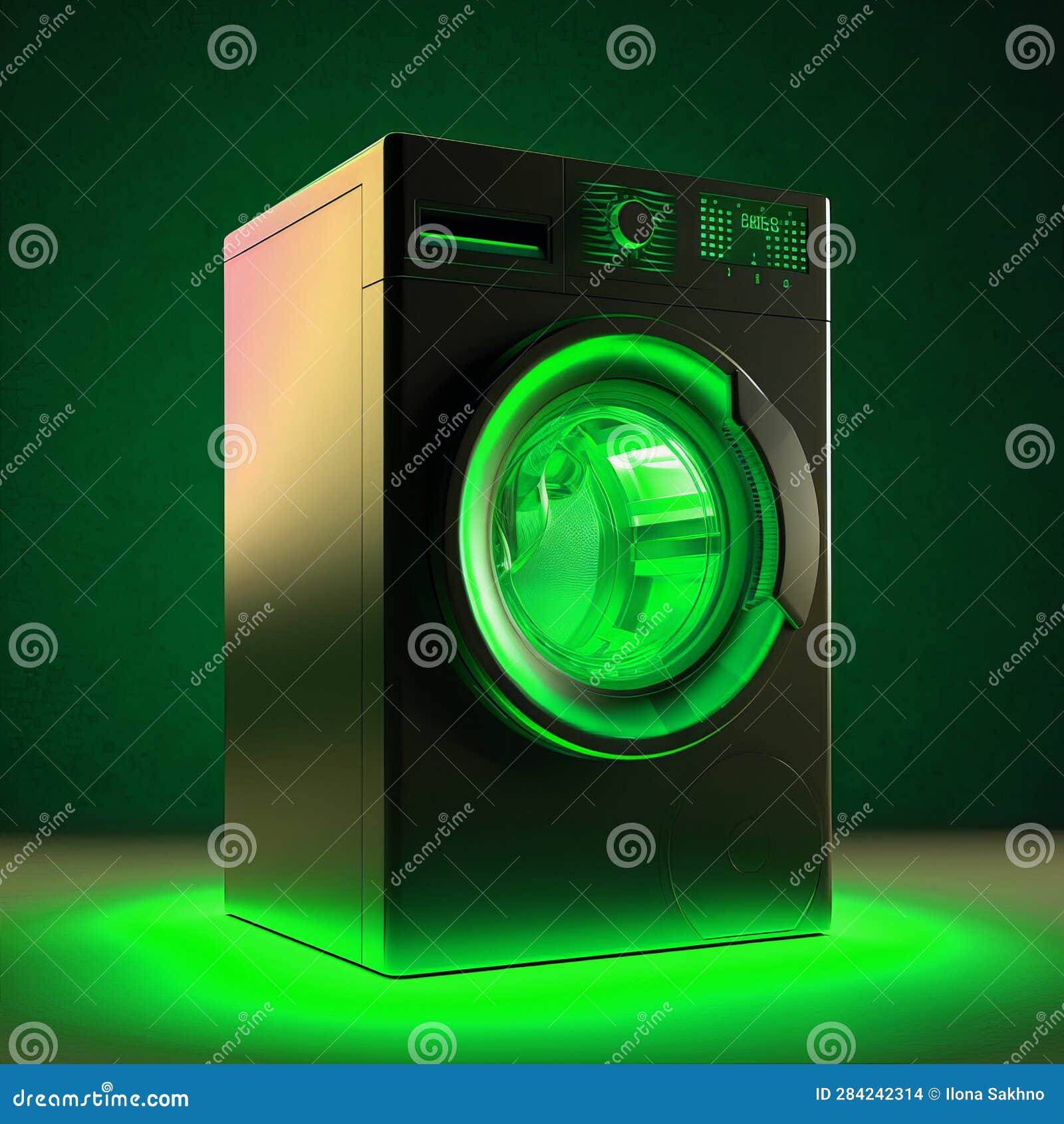 Black Washing Machine in Neon Light Stock Illustration - Illustration ...