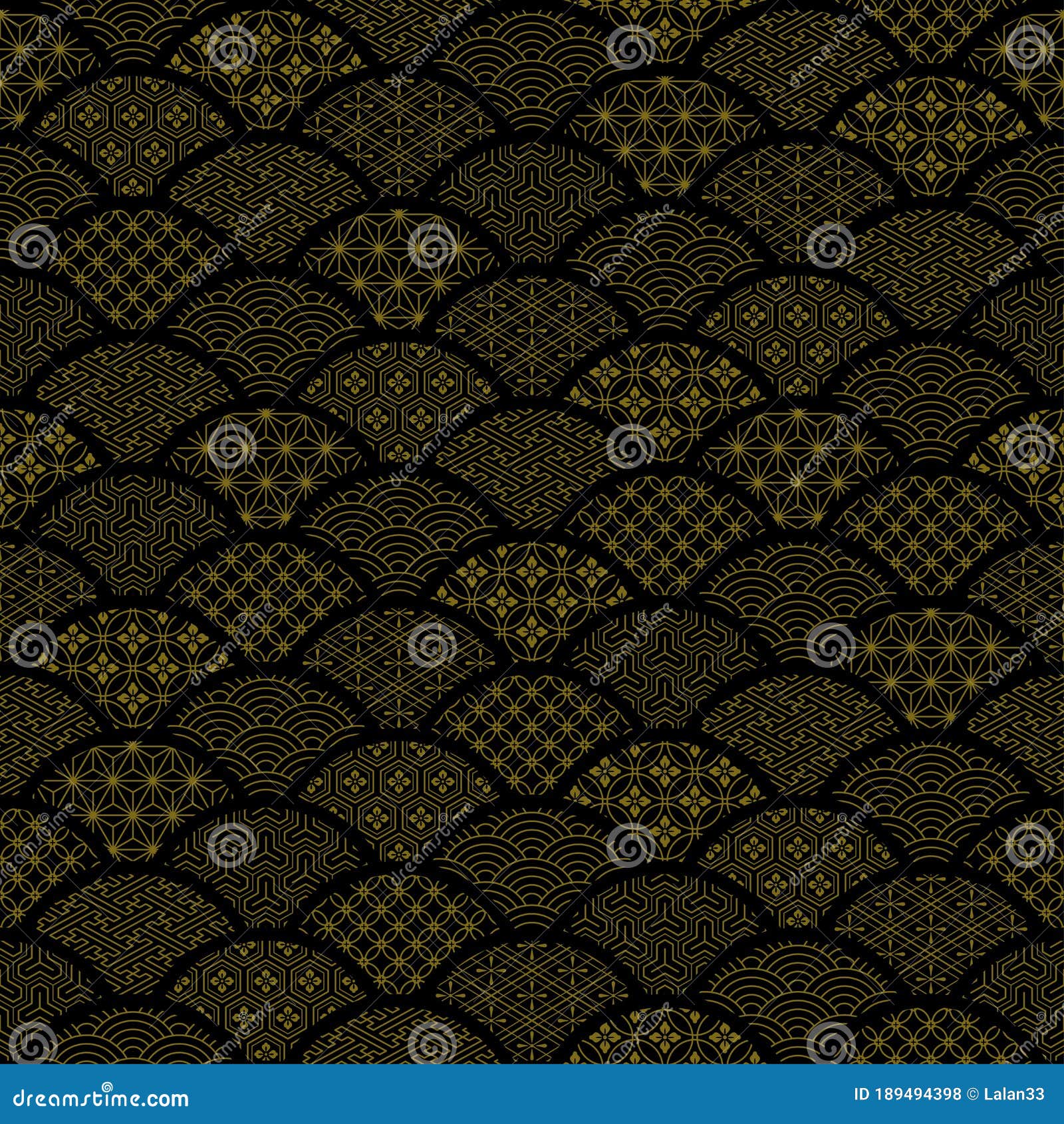 Black Wave Background with Japanese Traditional Design. Stock Vector ...