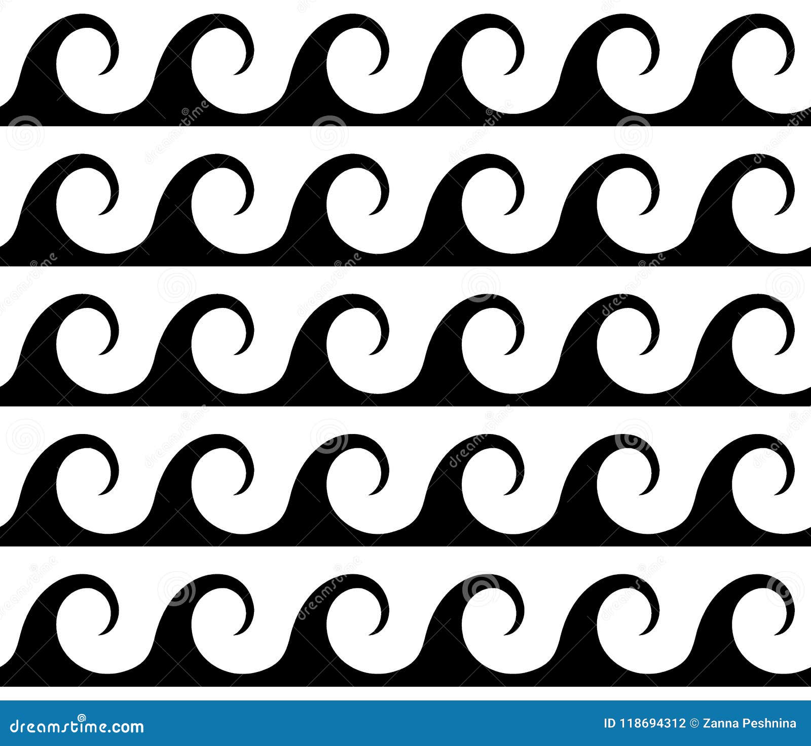 Black Waves Lines Seamless Vector Greek Pattern. Stock Vector ...