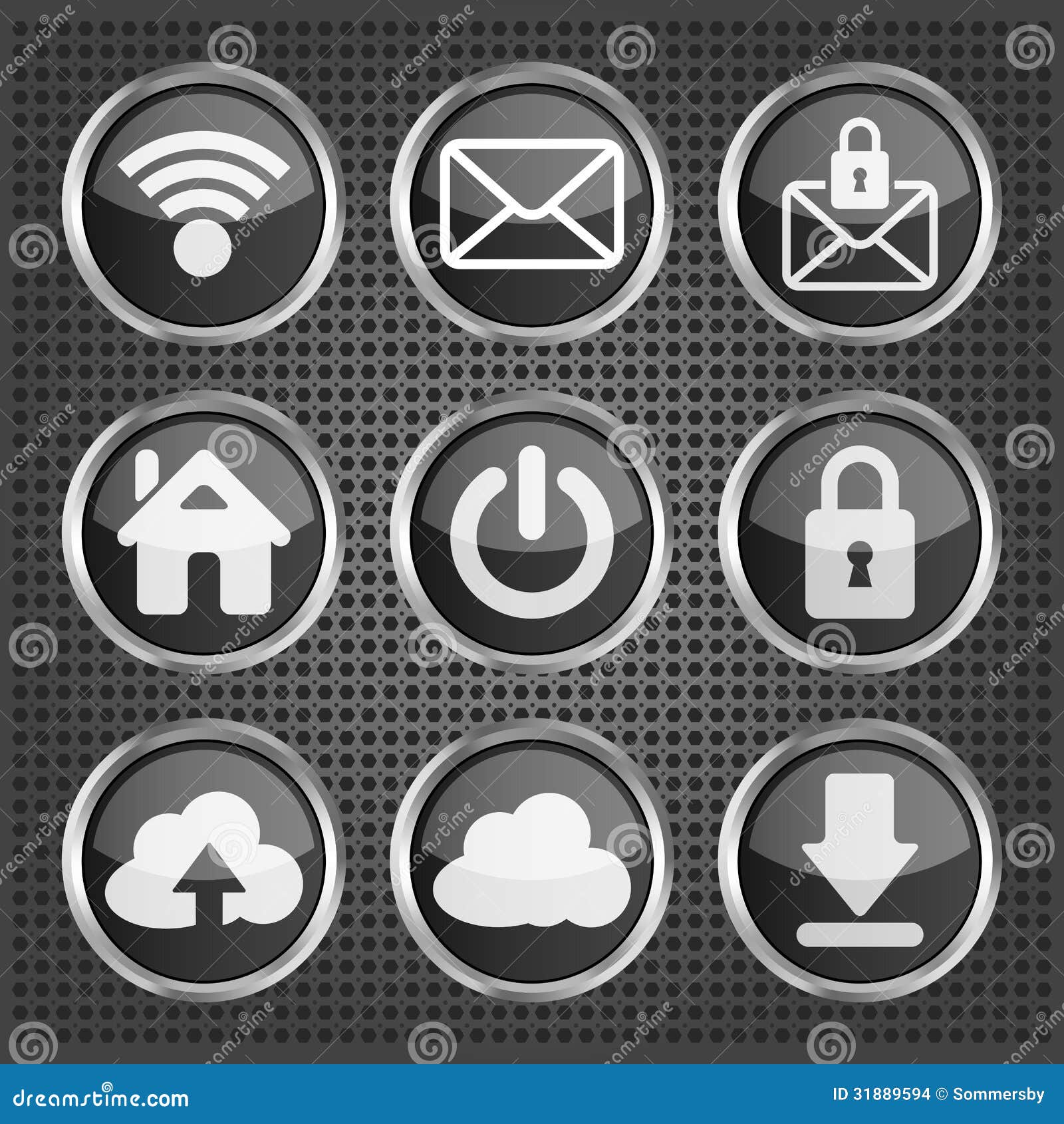 Black Web Icons on a Metallic Background Stock Vector - Illustration of ...