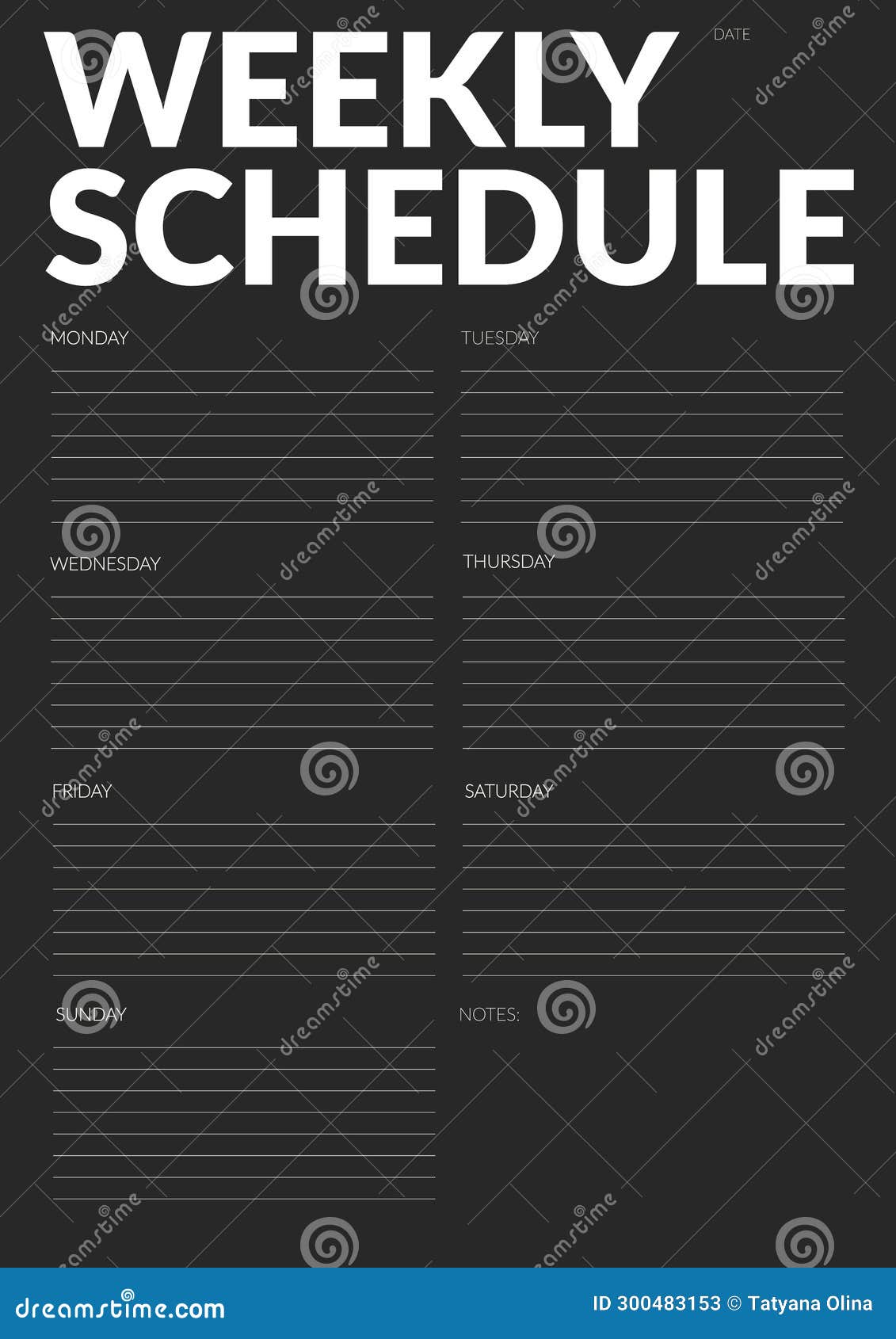 Black Weekly Planner Schedule Notebook Page. Modern Business Organizer ...