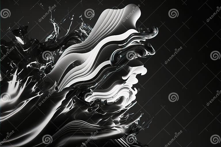 A Black and White Abstract Background with a Wavy Pattern of Liquid and ...