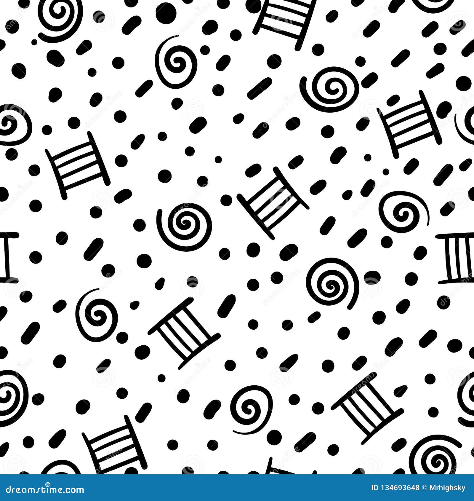 Black and White Abstract Doodle Seamless Pattern Stock Vector ...