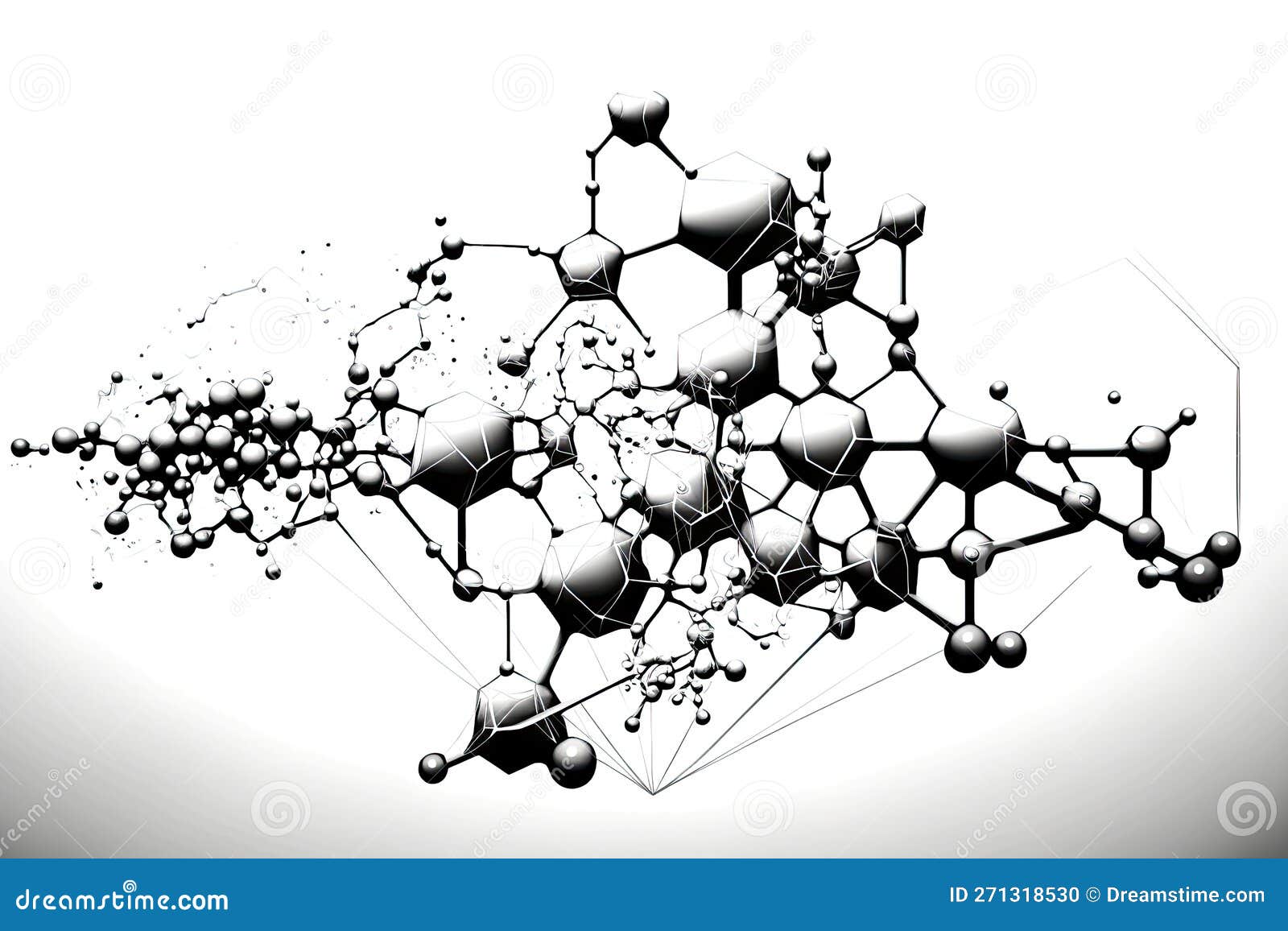 Black and White Abstract Drawing of a Complex Molecule on a White ...