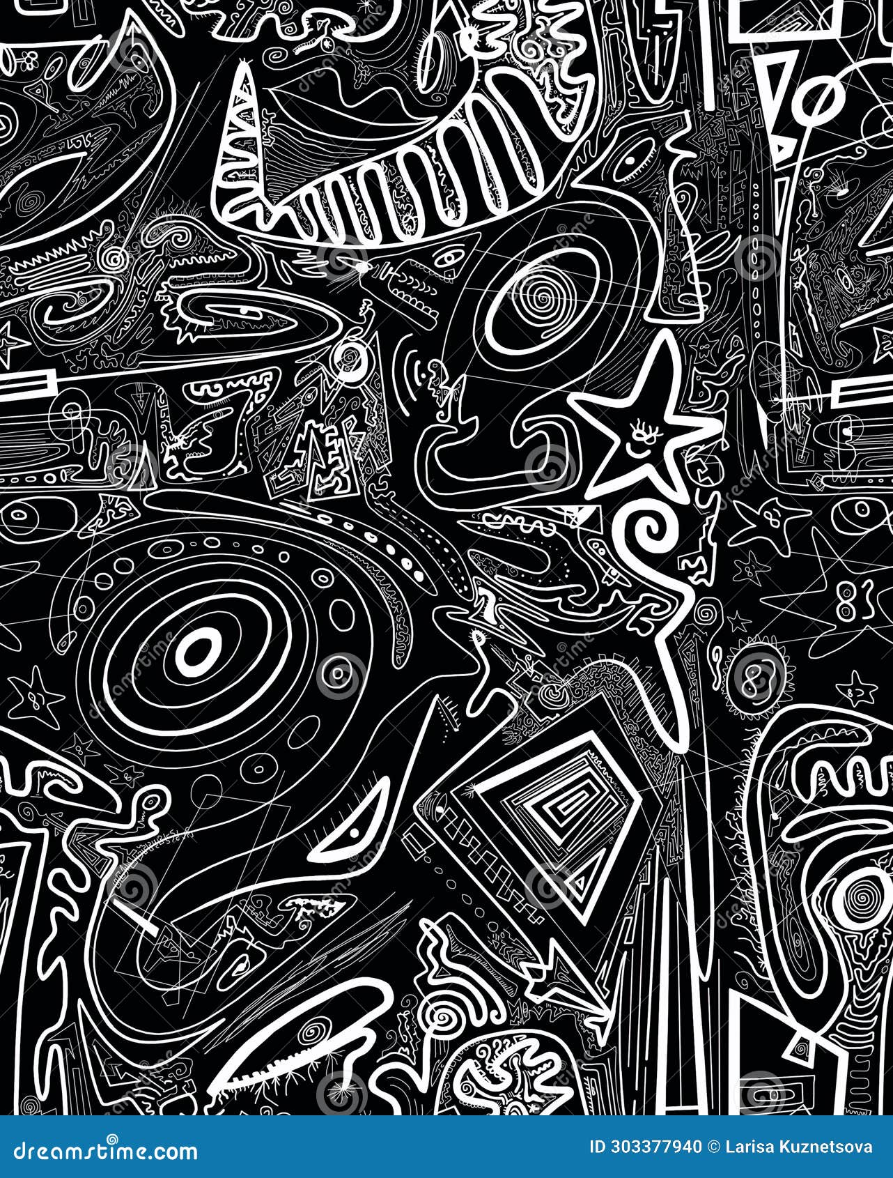 Black and White Abstract Hand-drawn Drawing, Doodles. Stock ...