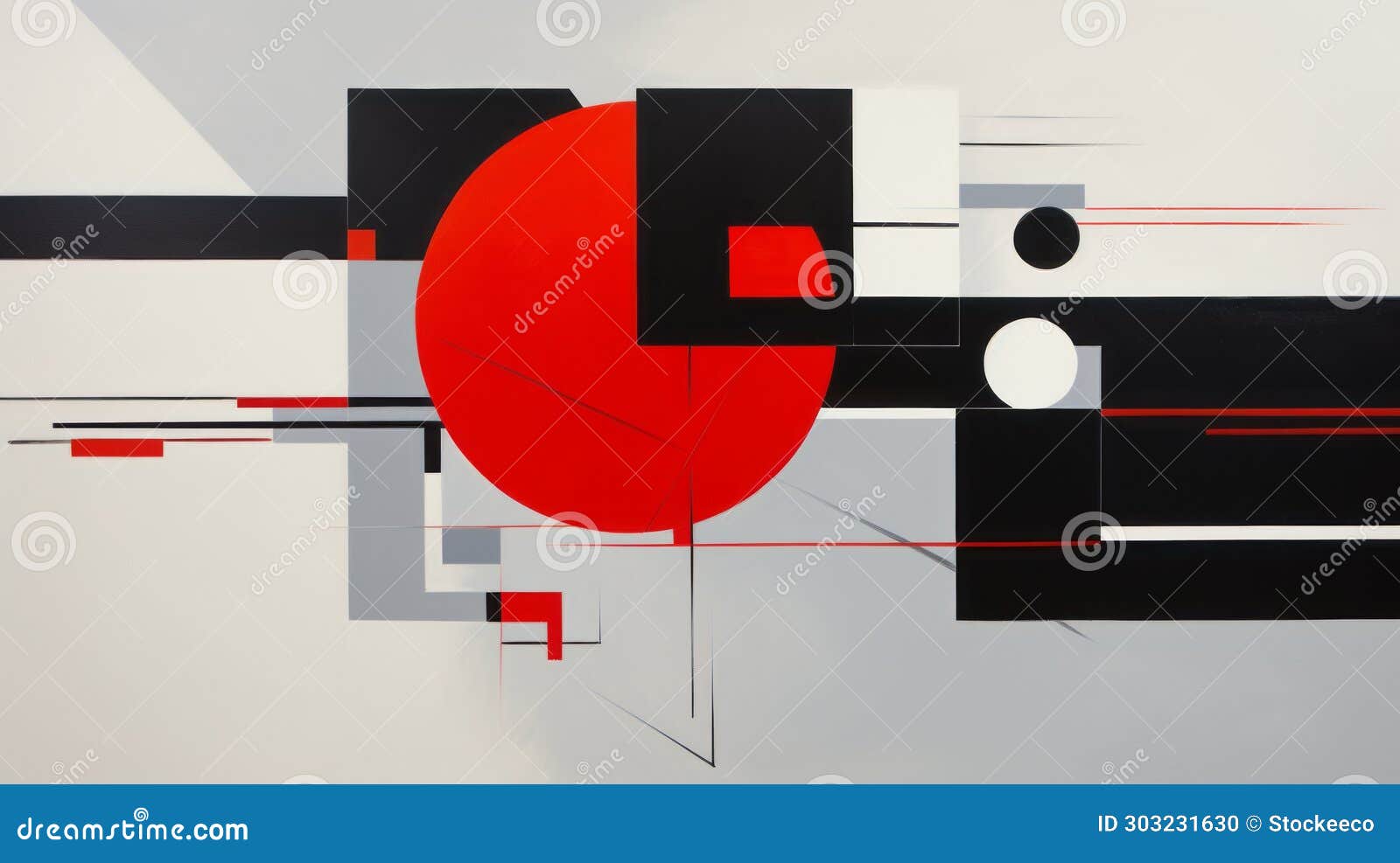 Abstract Suprematism Painting: Black, Red, and White Geometric Shapes ...