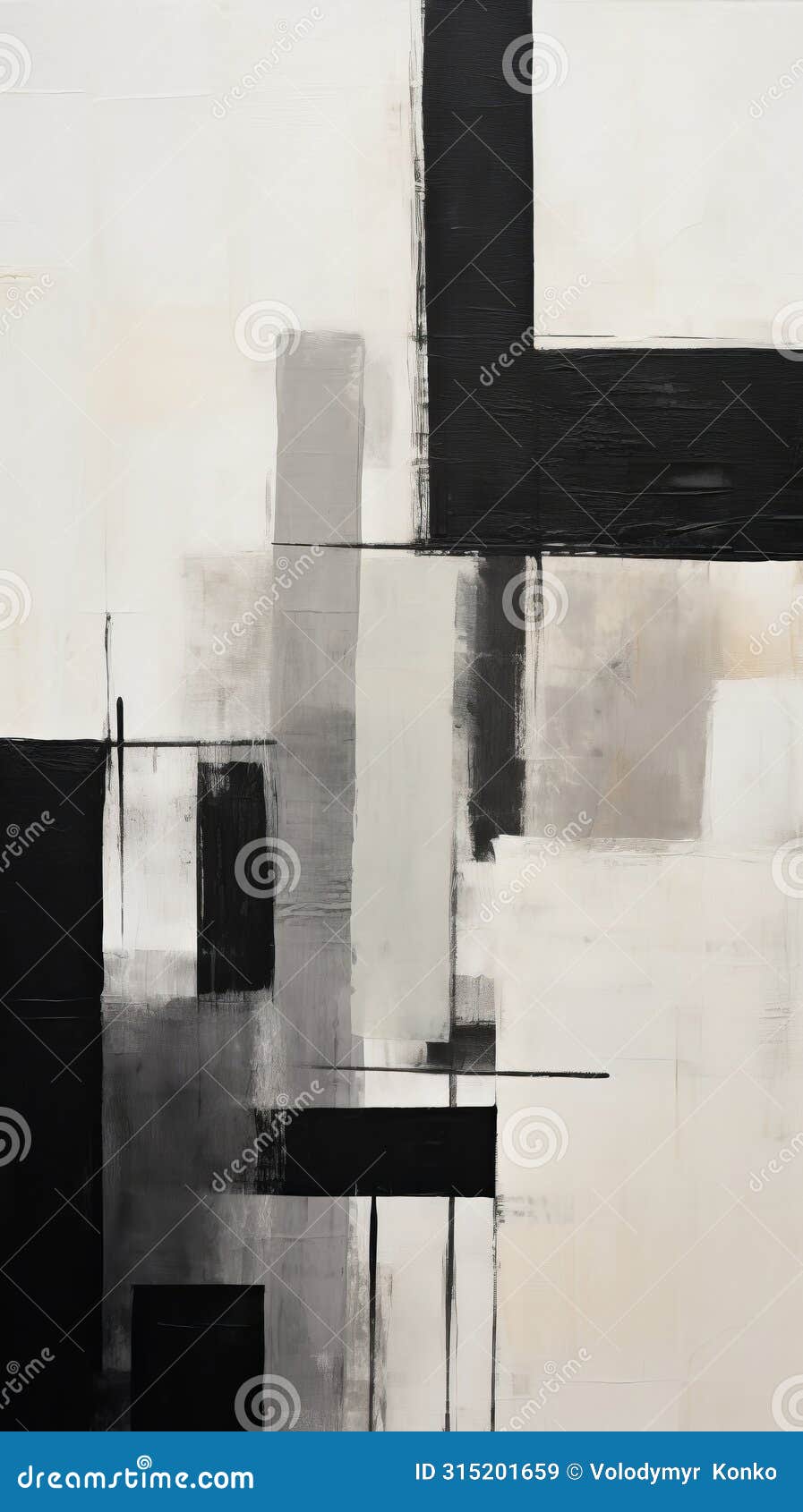A Black and White Abstract Painting with Squares and Rectangles Stock ...