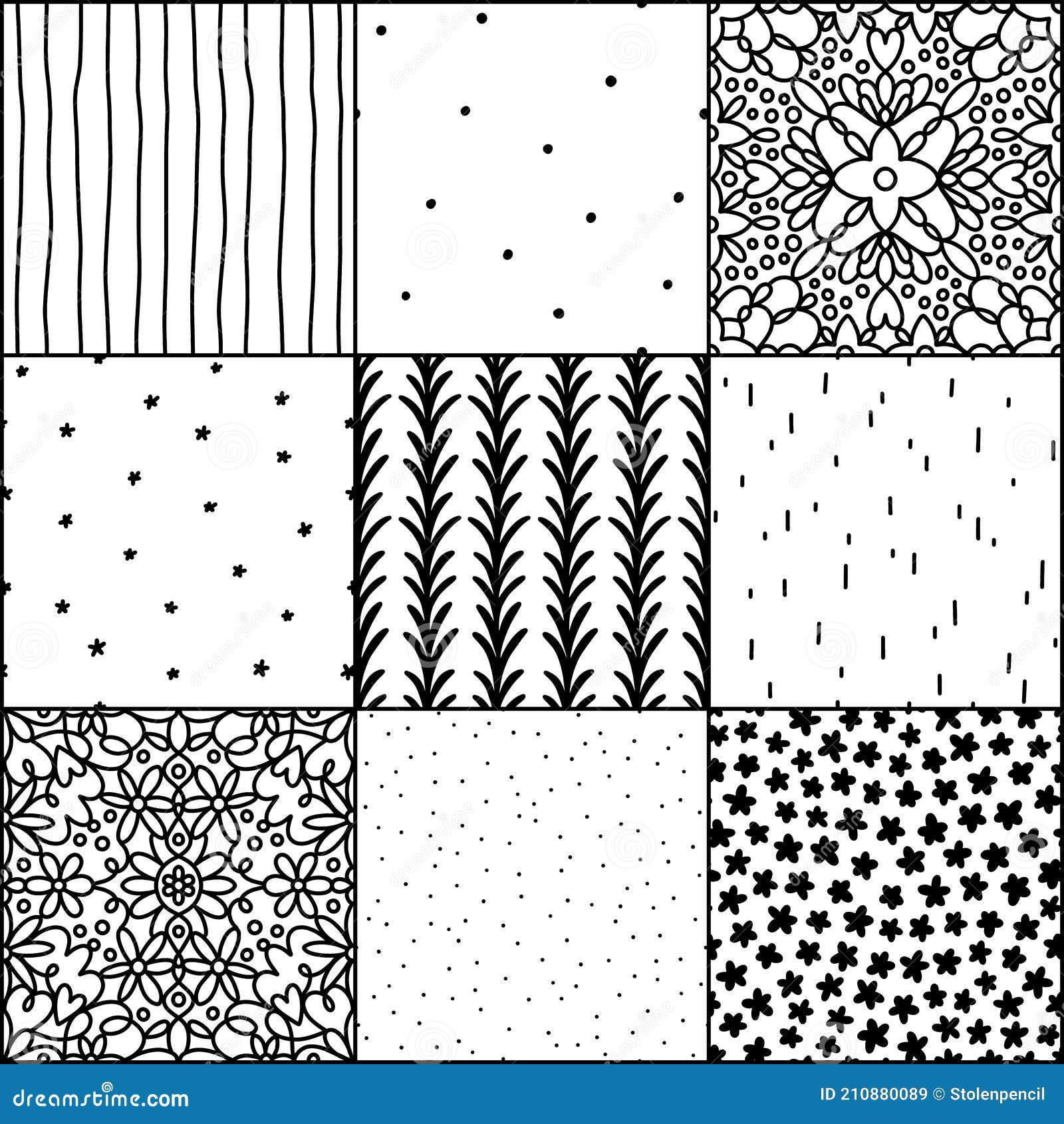 Black and White Abstract and Simple Doodle Seamless Patterns Collection ...