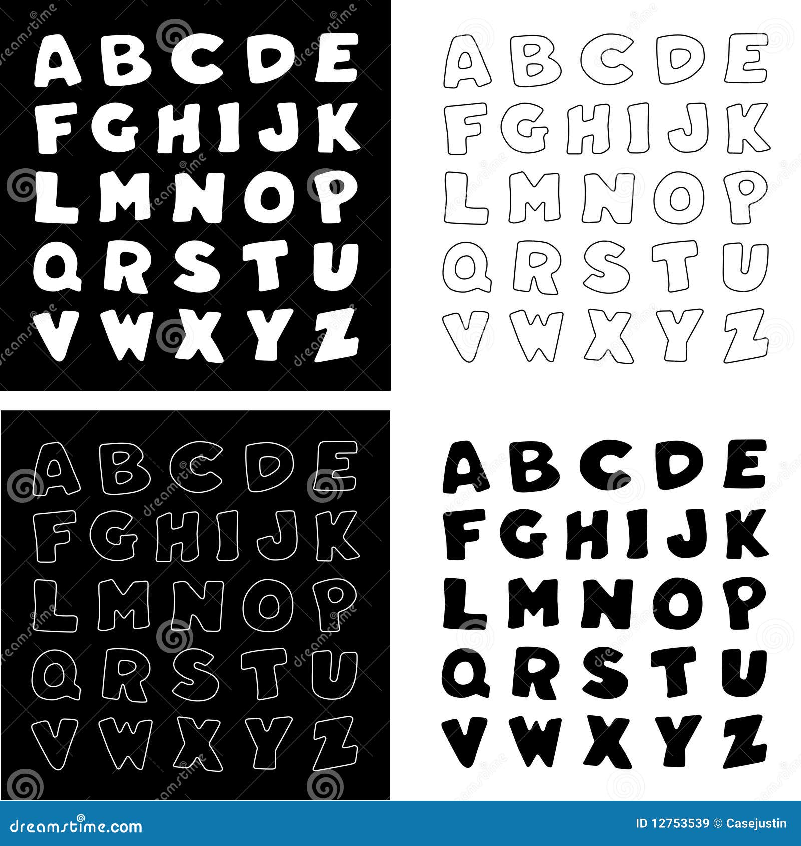Black & White Alphabet, Four Versions Stock Vector - Illustration of ...