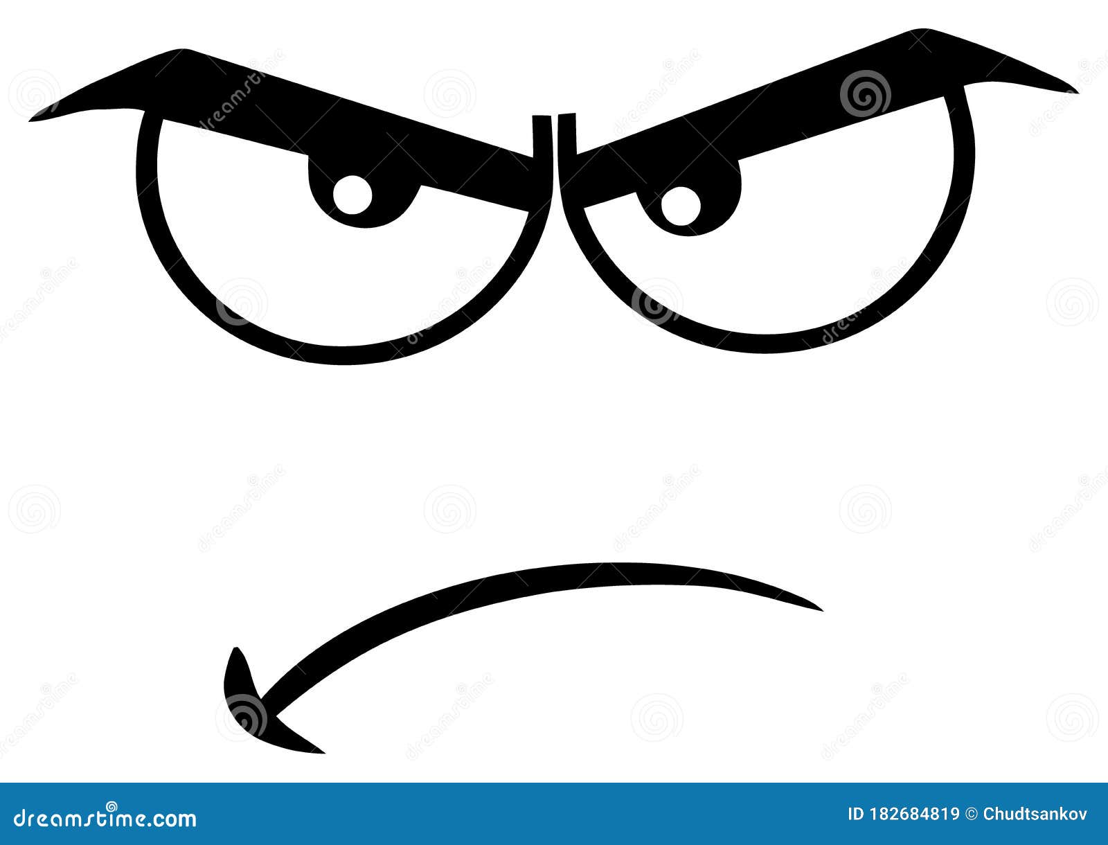 Black and White Angry Cartoon Funny Face with Grumpy Expression Stock ...