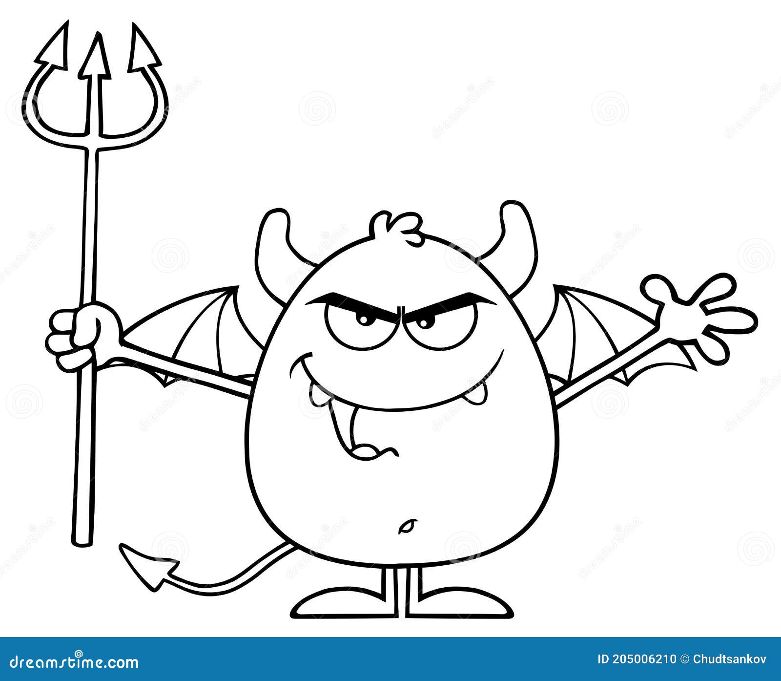 Black and White Angry Devil Cartoon Character Holding a Pitchfork Stock ...
